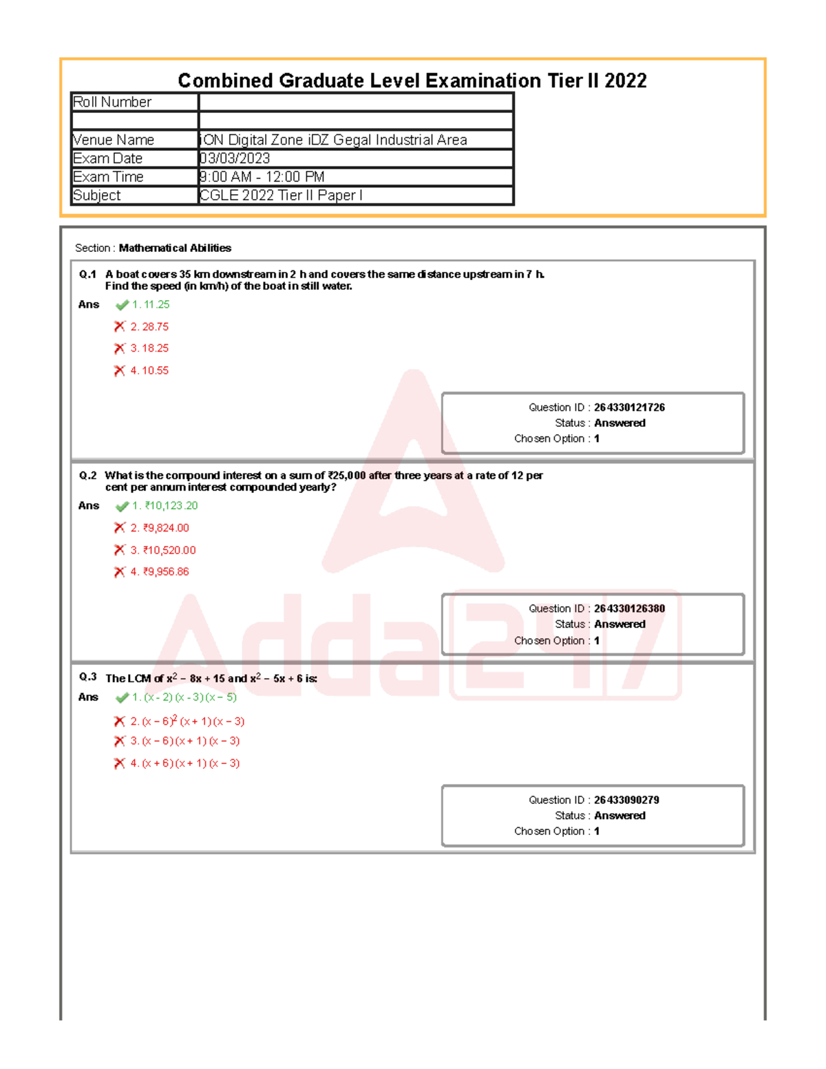 CGLE 2022 Tier II Paper I: Mathematical Abilities Exam Questions - Studocu
