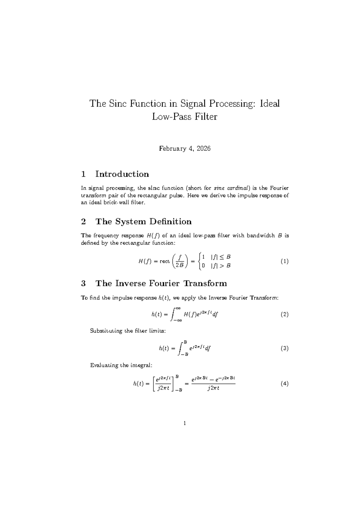 Sinc Function in Signal Processing: Ideal Filter Analysis - Studocu