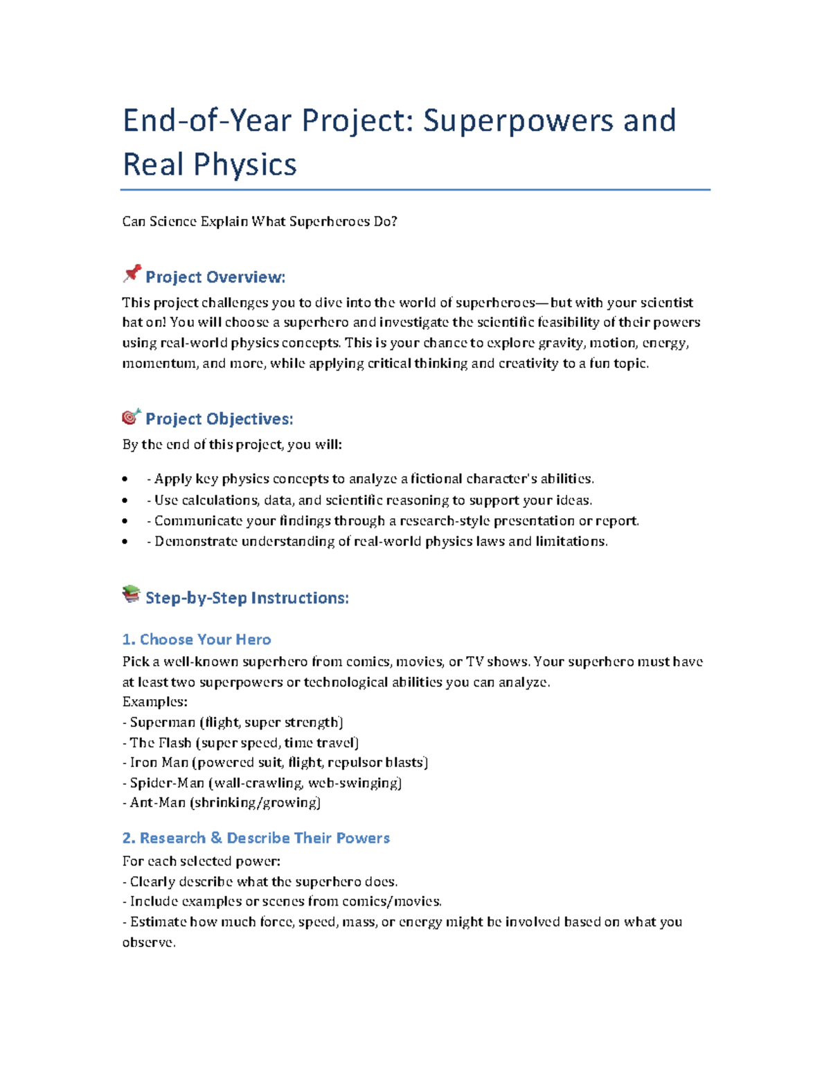 Superpowers & Real Physics Project (PHYS 101) - Studocu