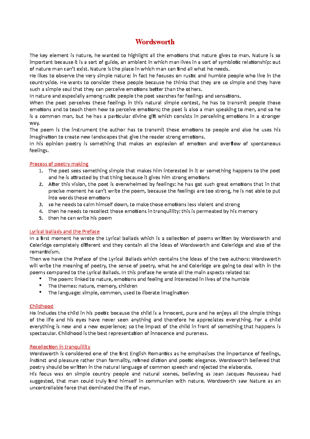 Wordsworth and Coleridge: Nature, Emotion, and Poetry Analysis - Studocu