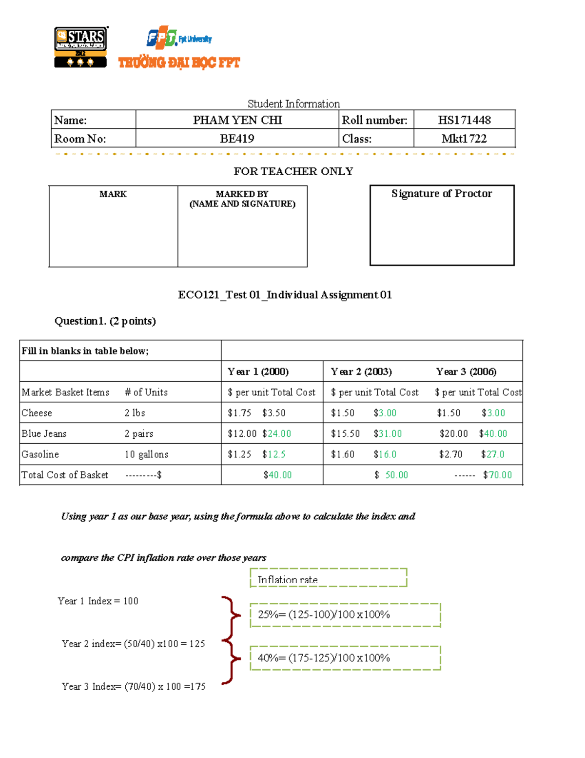 ECO121 Test 01 Individual Assignment: Inflation & Economic Analysis ...