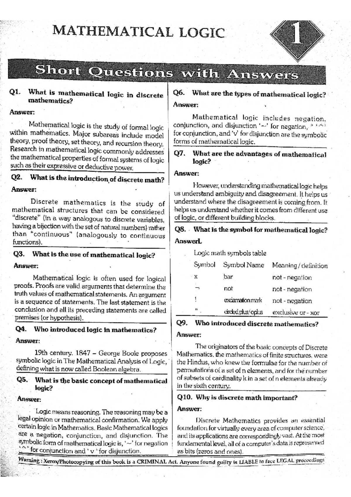 Discrete Mathematics: Key Concepts and Applications (1 Marks) - Studocu