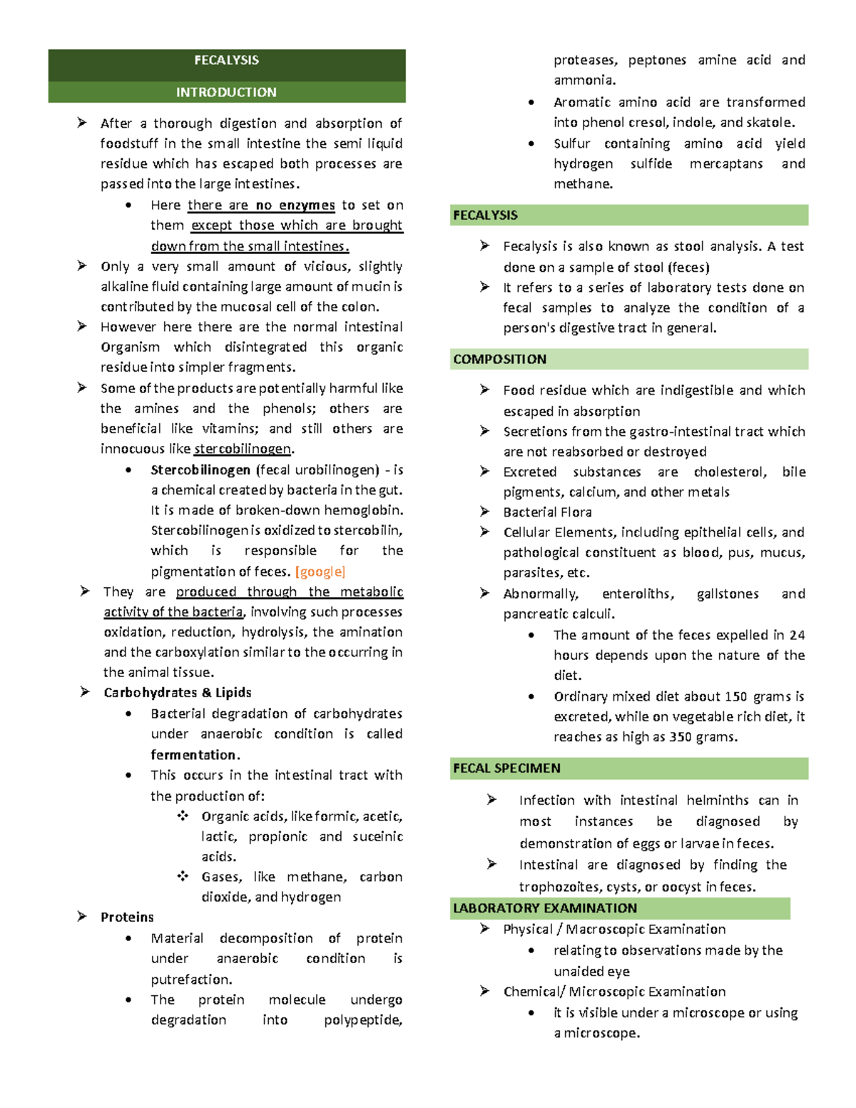Fecalysis to teh - FECALYSIS INTRODUCTION After a thorough digestion ...