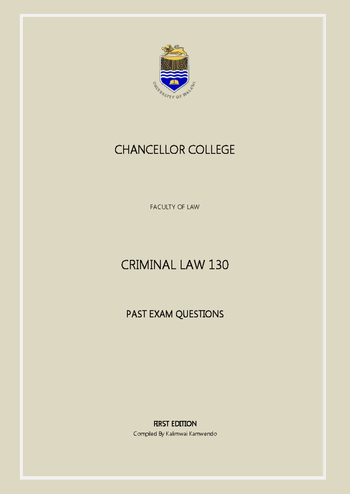 Chanco Criminal Law 130: Past Exam Questions Compilation - Studocu