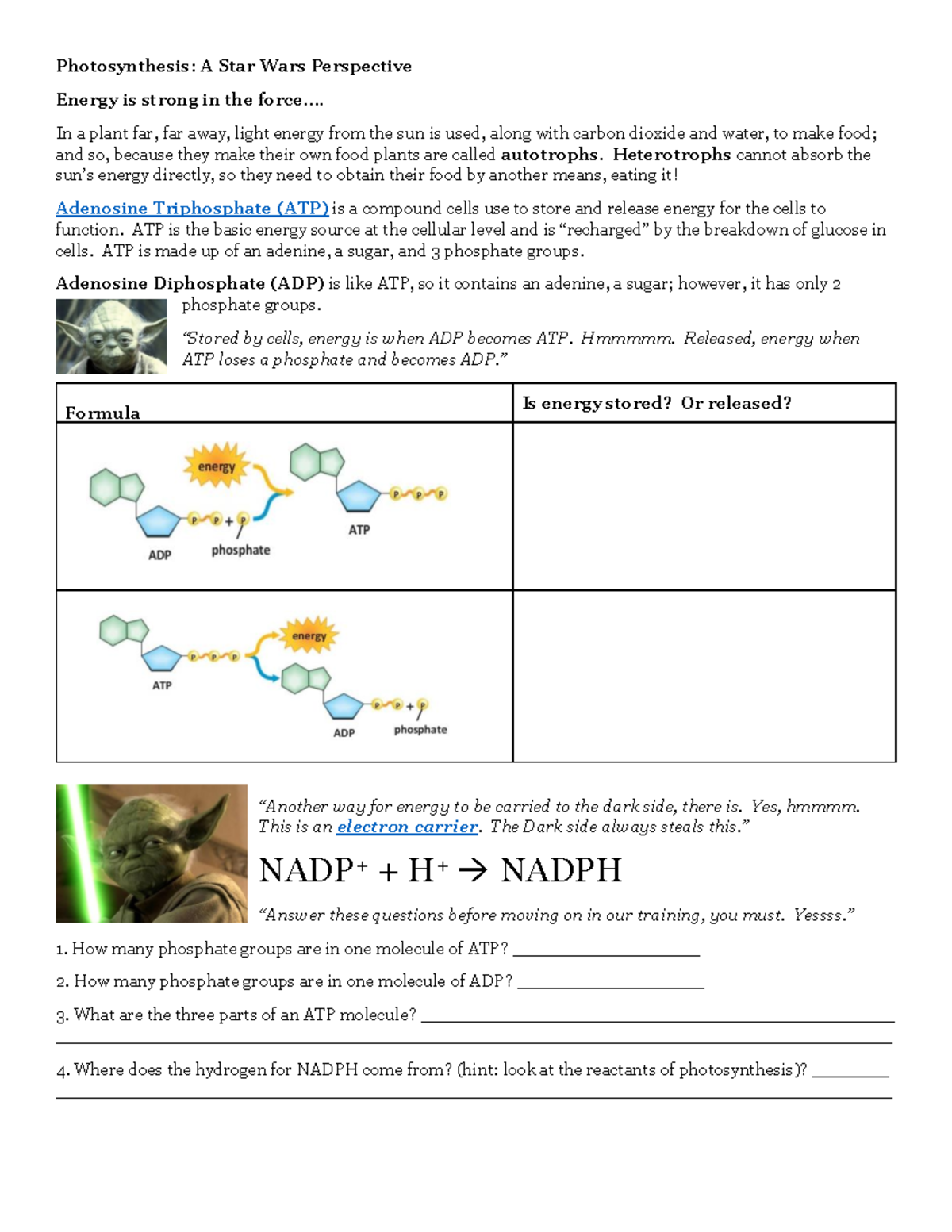 Photosynthesis: A Star Wars Perspective (BIO 101 Lecture Notes) - Studocu