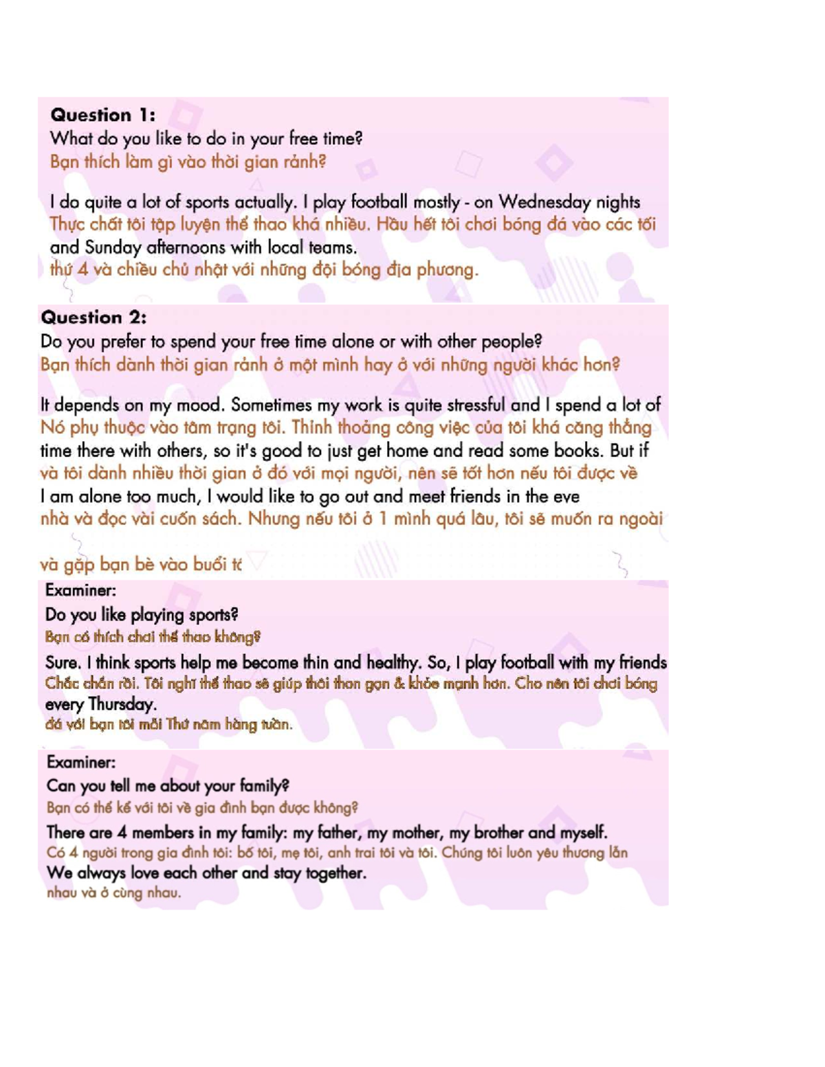 IELTS Speaking Practice: Free Time, Hobbies, and Family - Studocu