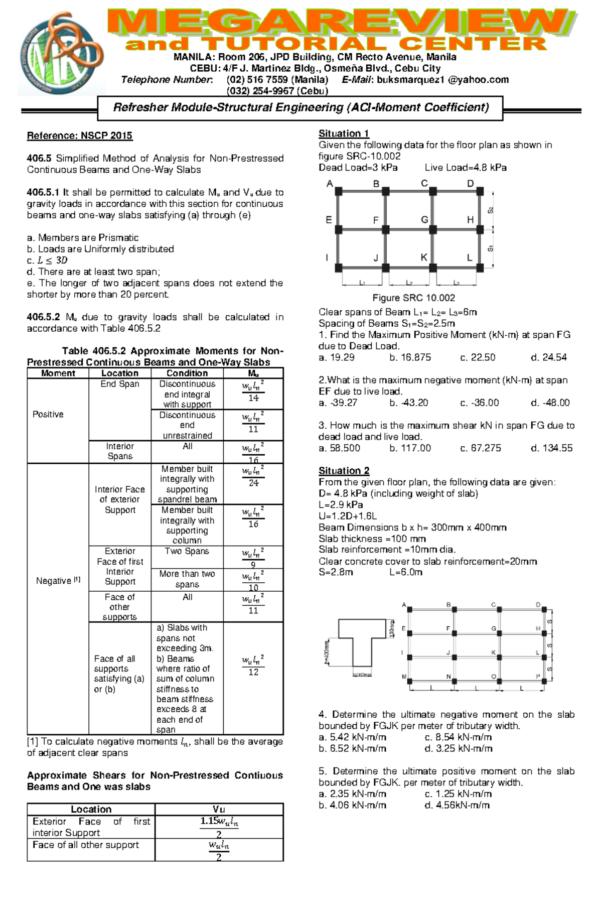 Refresher Module 36 - S19 - Structural Engineering ACI Moment Coefficient - Studocu