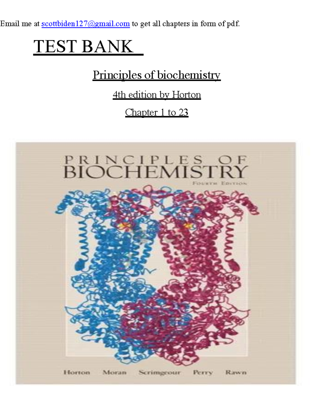 Test bank for principles of biochemistry 4th edition by robert a horton ...