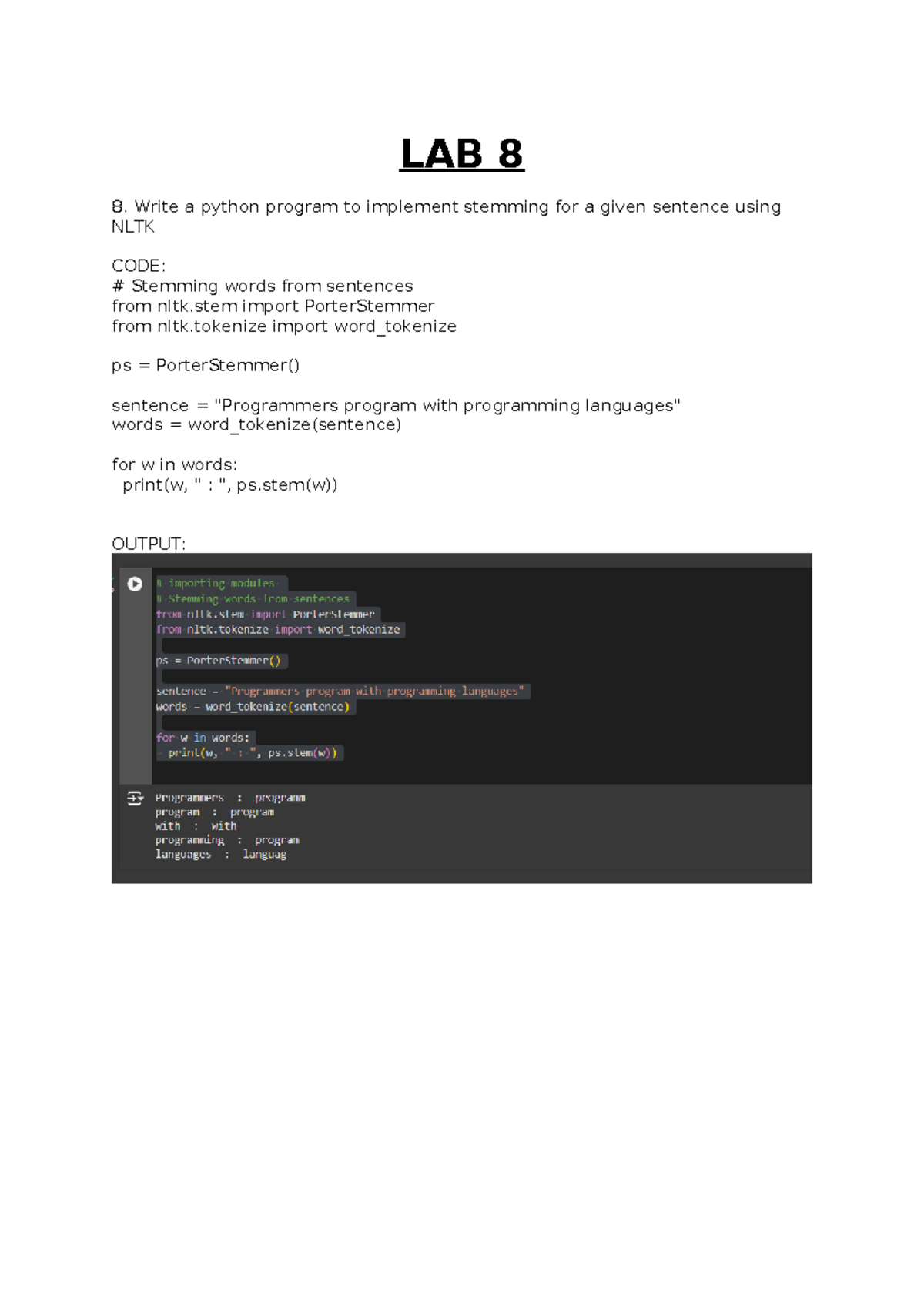 AI lab8 - AI lab8 - B.Tech CSE (3rd Year) - LAB 8 8. Write a python program to implement ...