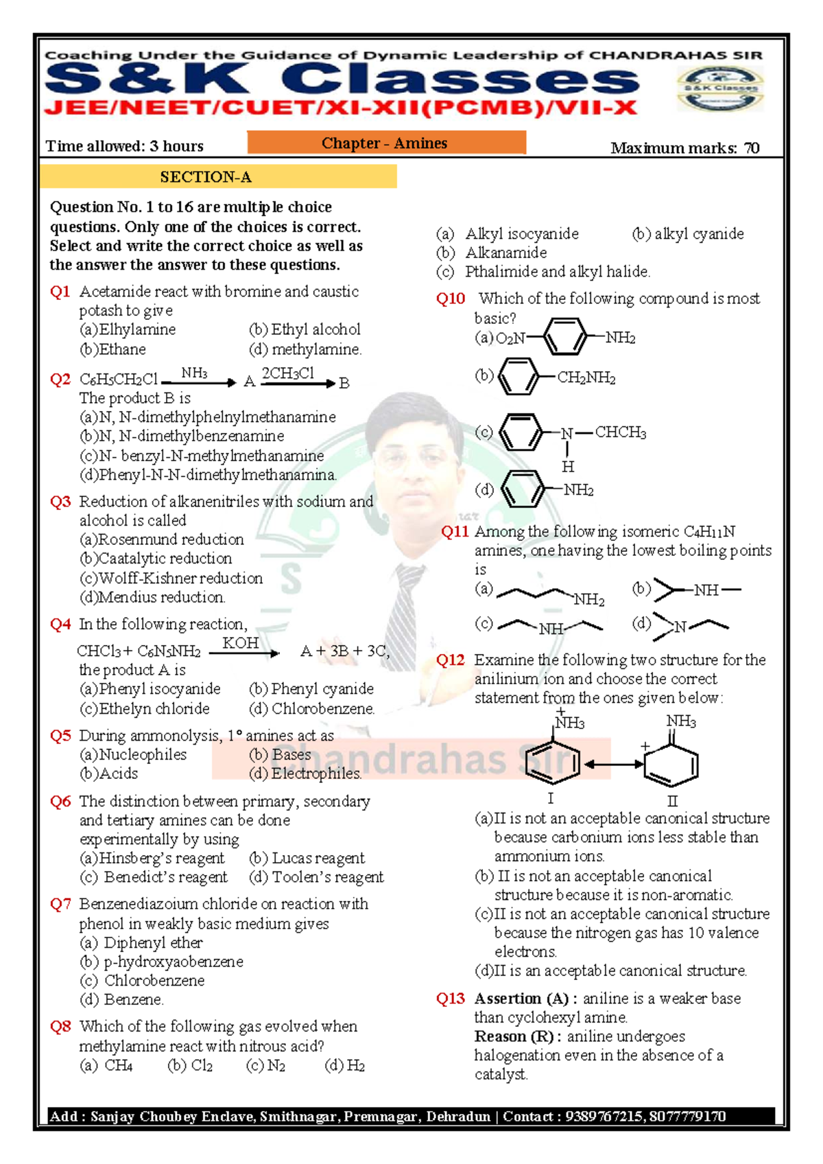Amines - Class 12 Practice Paper for Final Exam - Studocu