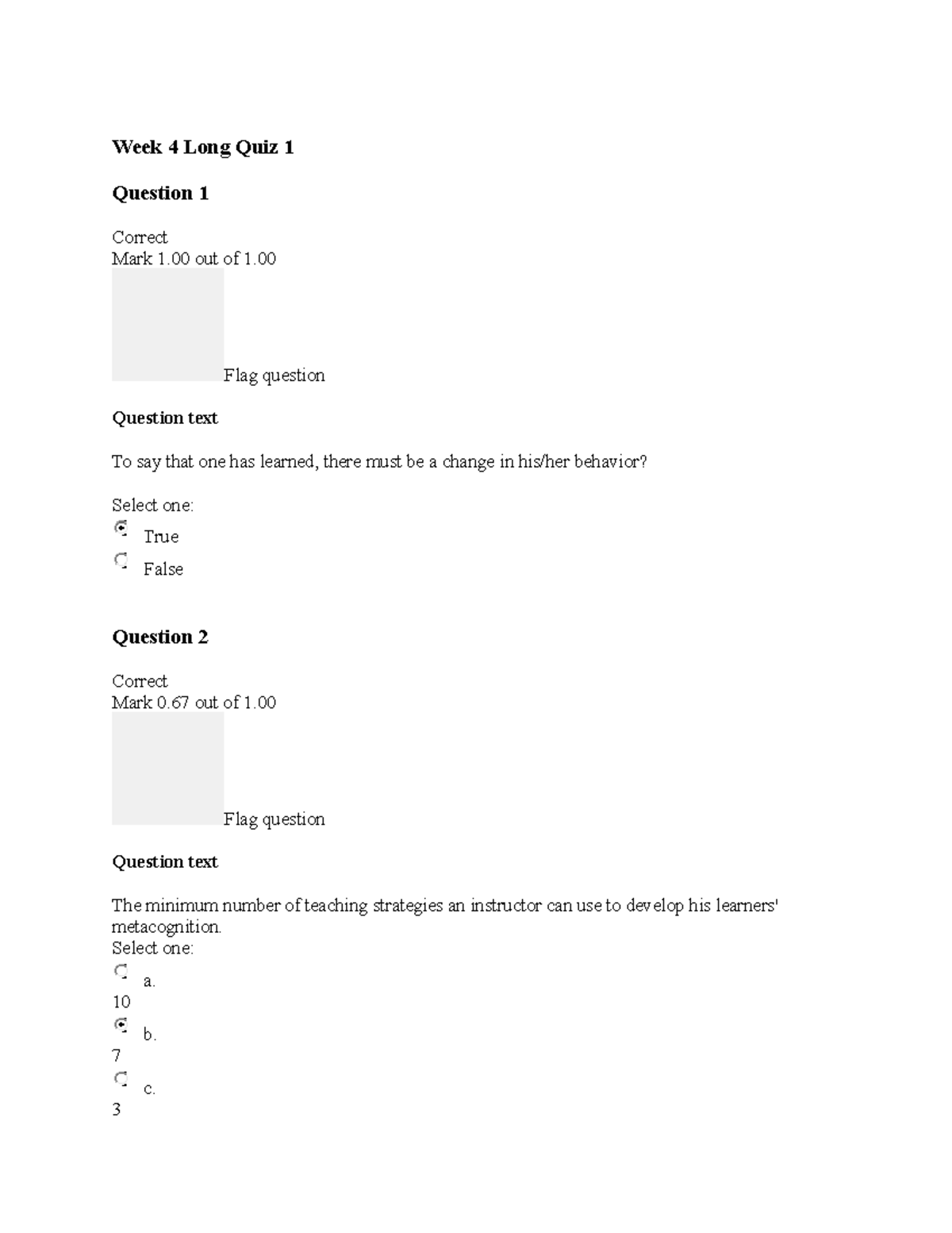 Week 4 Long Quiz 1 Metacognition And Learning Strategies Studocu