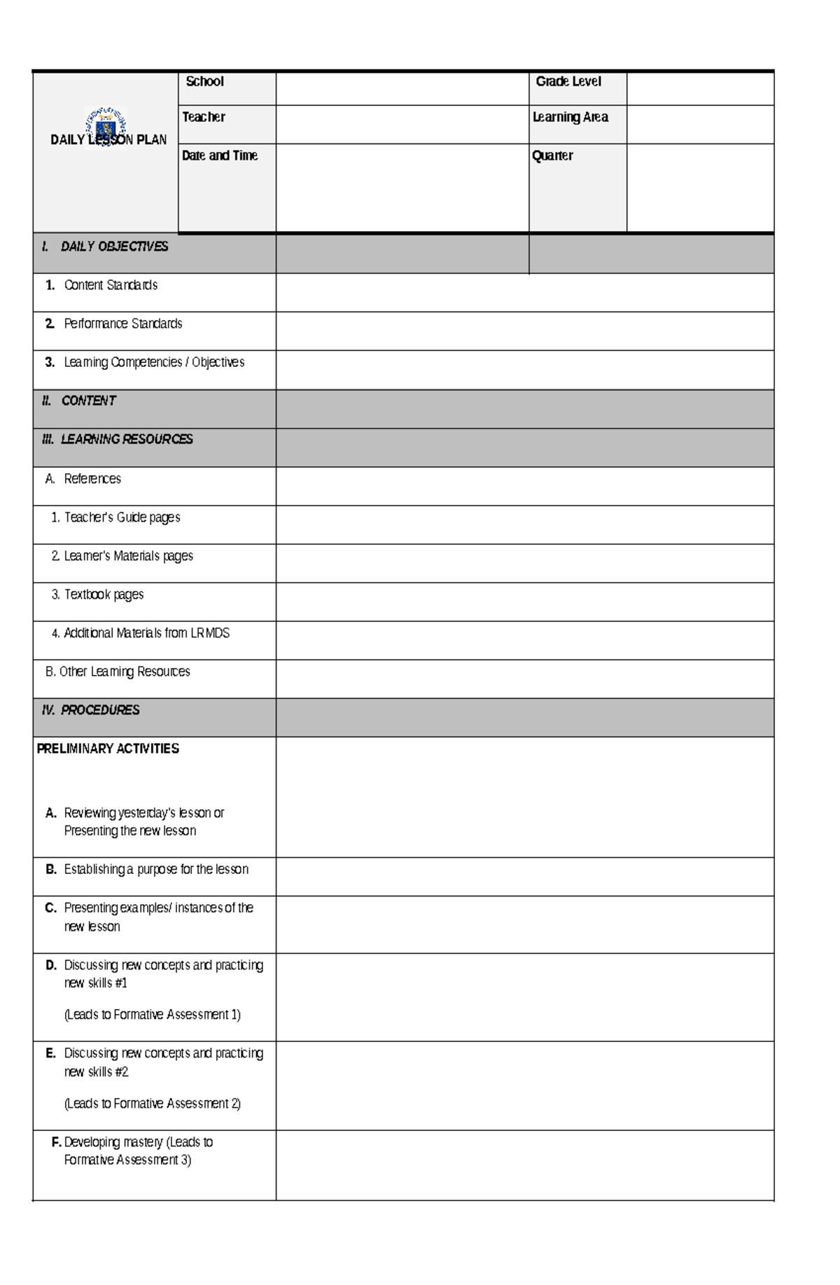 Semi-Detailed Lesson Plan Template - Lp Dep Ed Format - Studocu