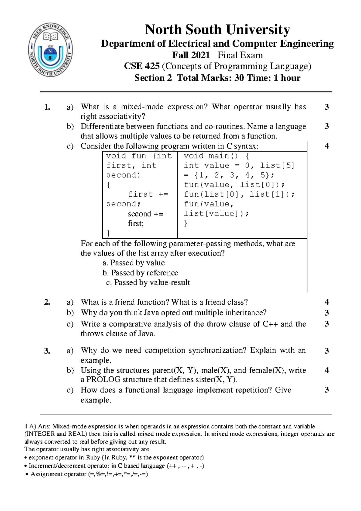 CSE 425 - Fall 2021 Final Exam Questions and Answers - Studocu