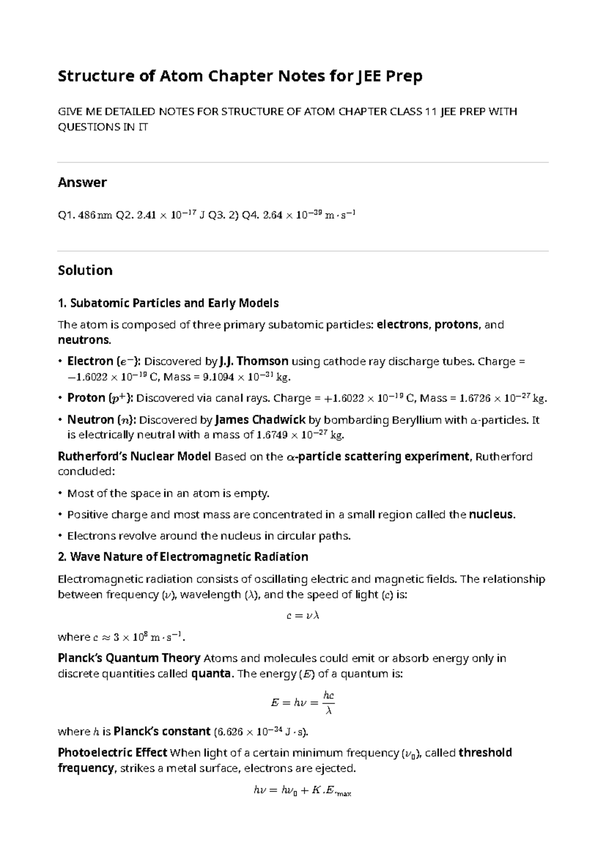 Gpai 20260407 Structure of Atom Chapter Notes for JEE Prep - Studocu