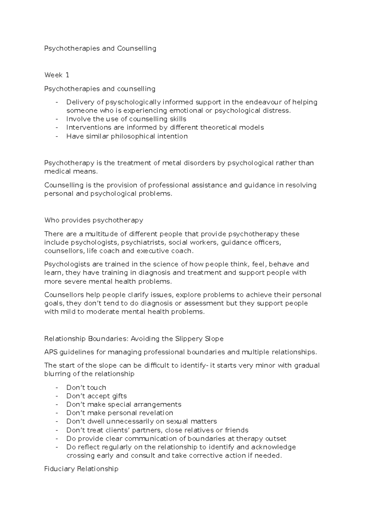 Psychotherapies and Counselling Week 1: Understanding Therapeutic ...