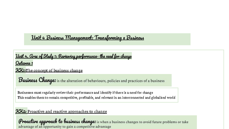 Unit 4 Business Management: Change Management Overview (AOS 1) - Studocu