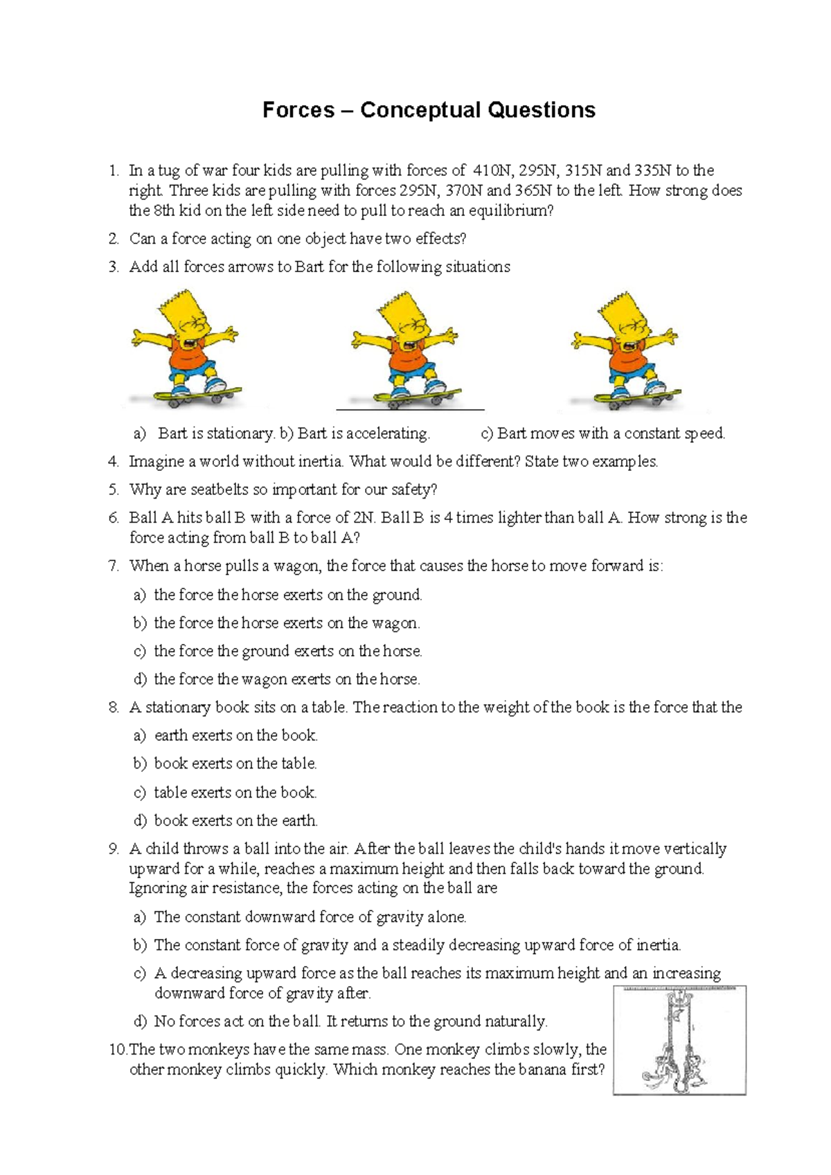 Forces Conceptual Questions Worksheet - Physics 101 - Studocu