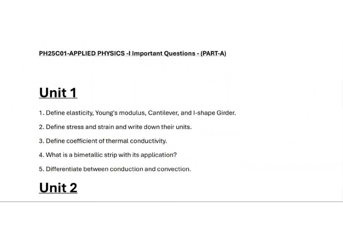 PH25C01 Applied Physics 1 Arrears Exam Important Questions - Studocu