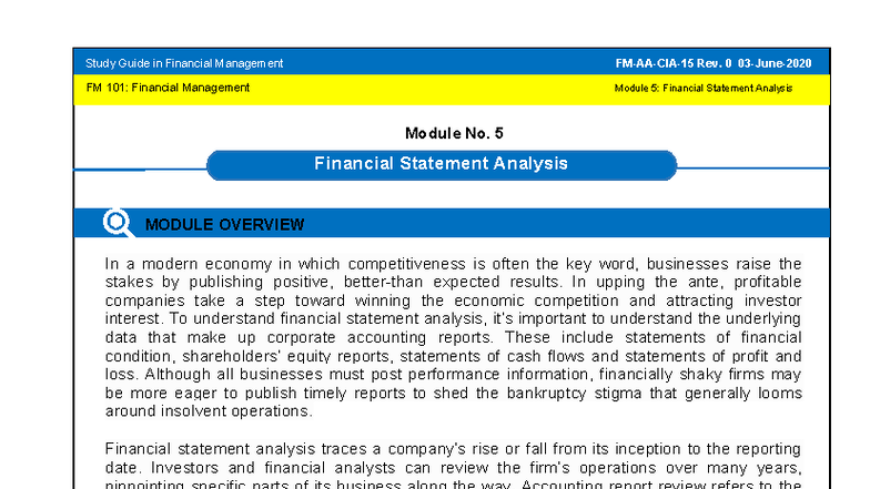 FM 101: Financial Management Study Guide - Module 5 Analysis - Studocu