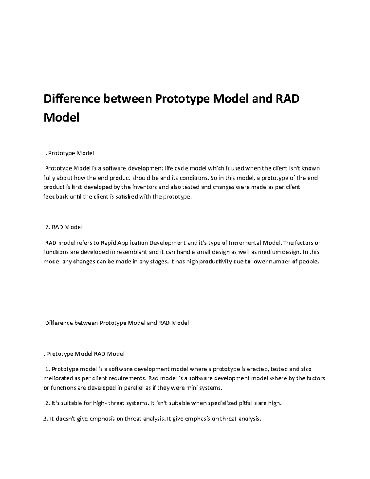 Comparative Study of Prototype Model vs RAD Model in Software ...