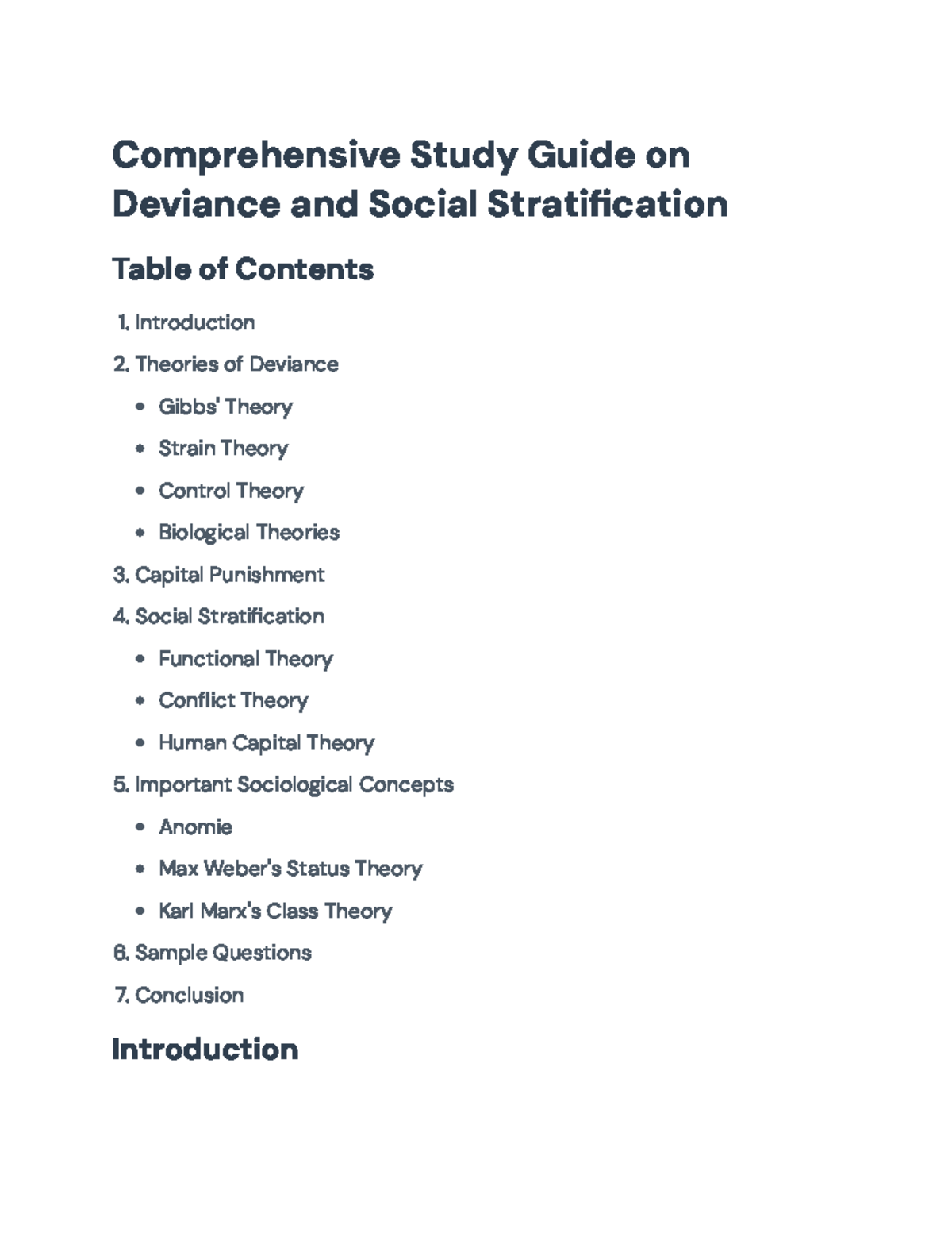 Comprehensive Study Guide on Deviance and Social Stratification ...