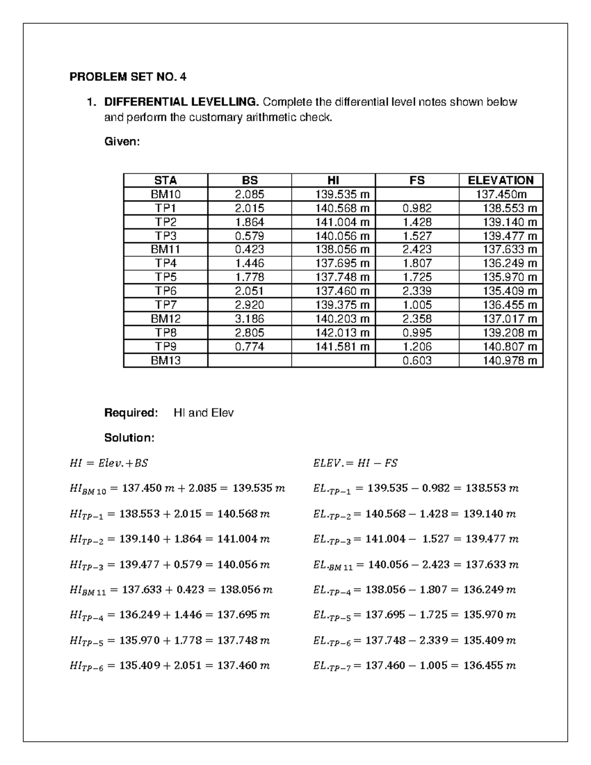 Differential Leveling Techniques - Problem Set 4 - Srb - Studocu