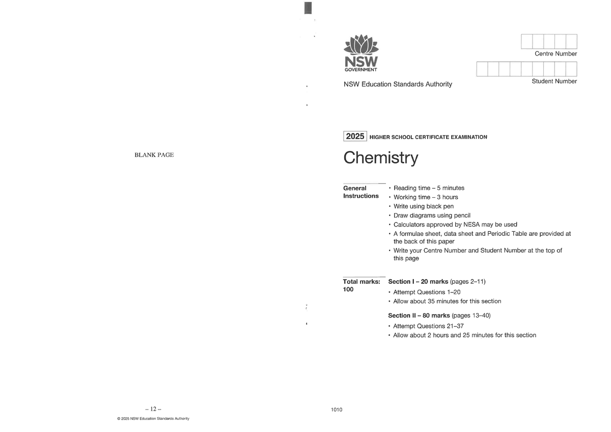 2025 HSC Chemistry Exam Paper - General Instructions and Questions ...