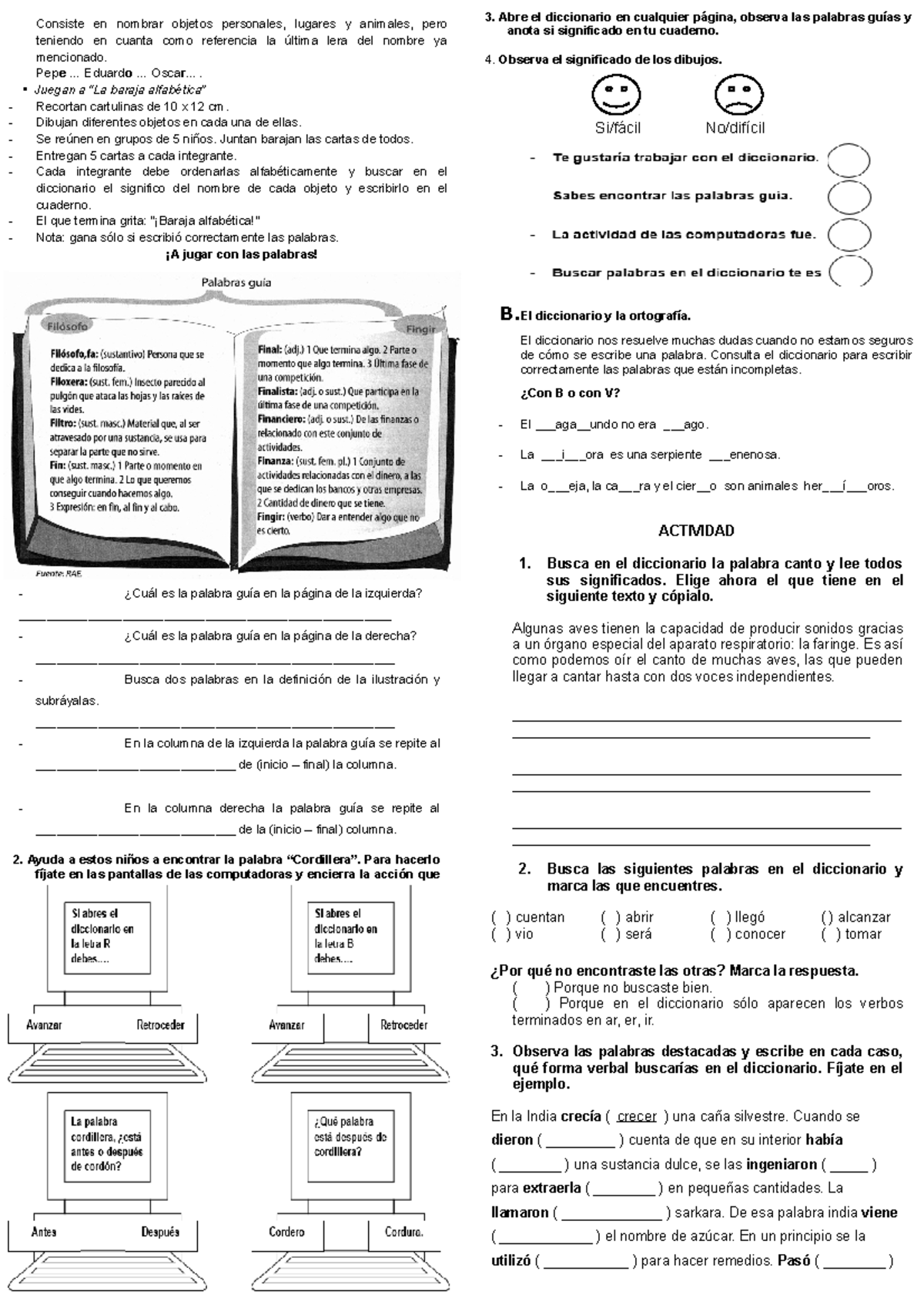Hojas De Trabajo Con Palabras Guía Del Diccionario