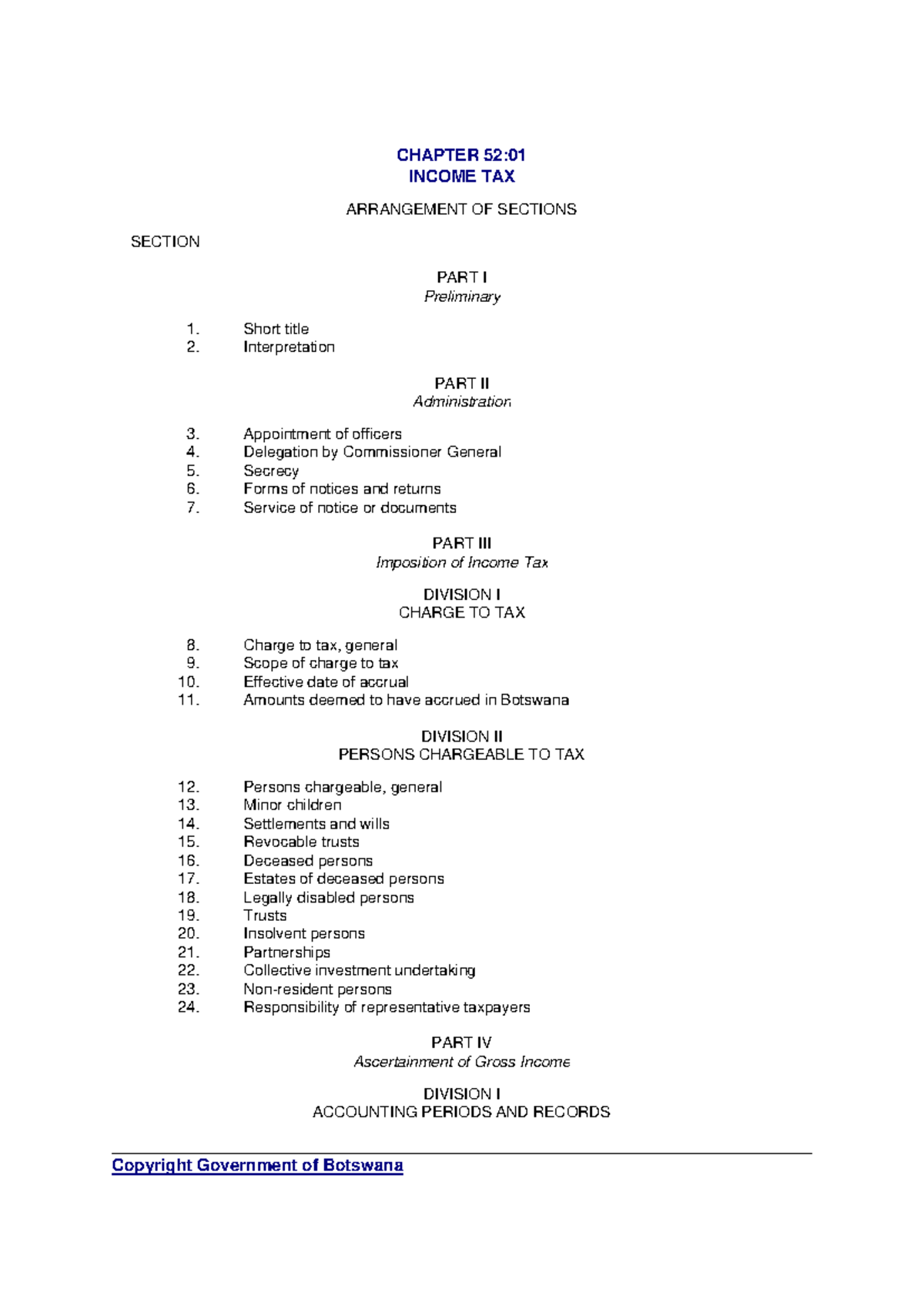 CAP 52-01 Income Tax Act: Comprehensive Overview of Tax Sections - Studocu