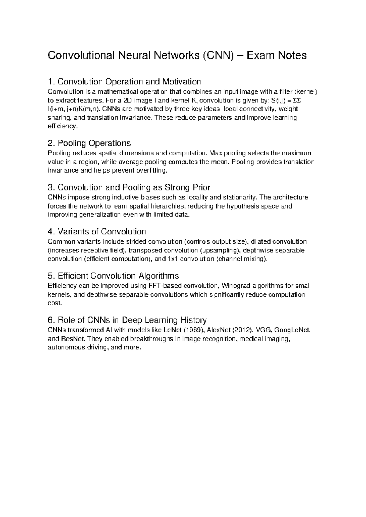 BCA701 CNN Exam Notes: Convolution, Pooling, and Deep Learning Insights ...