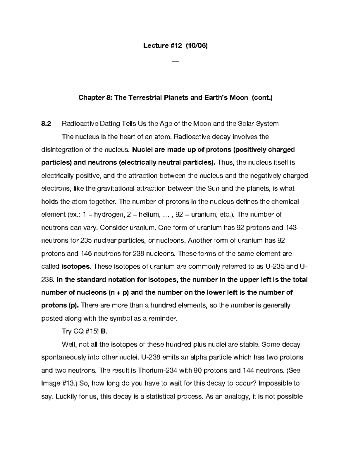 ASTR161 Lecture Notes: Chapter 8 - Terrestrial Planets & Moon Overview ...