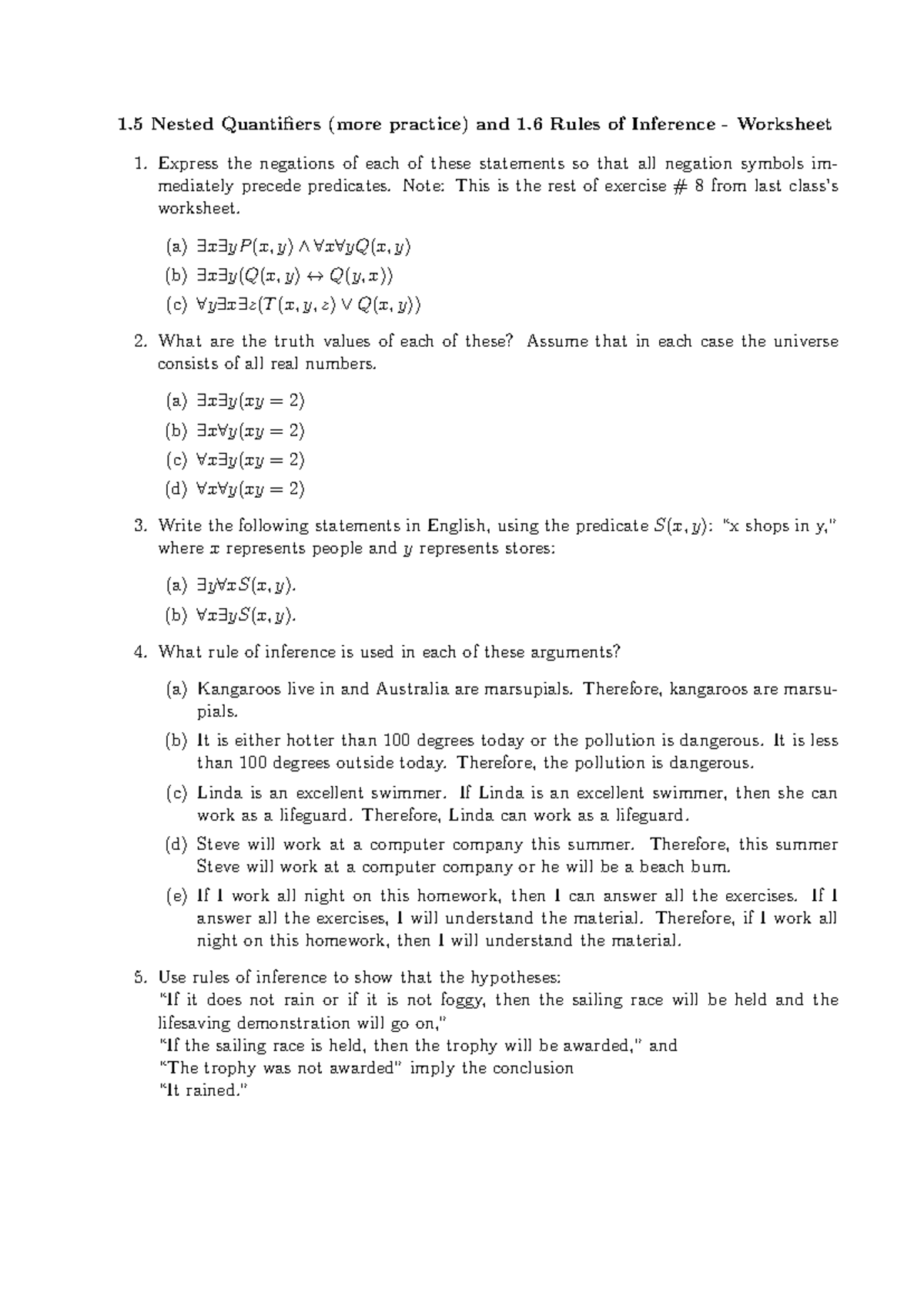 MAT2440 Worksheet 1.6: Nested Quantifiers & Rules of Inference Practice ...