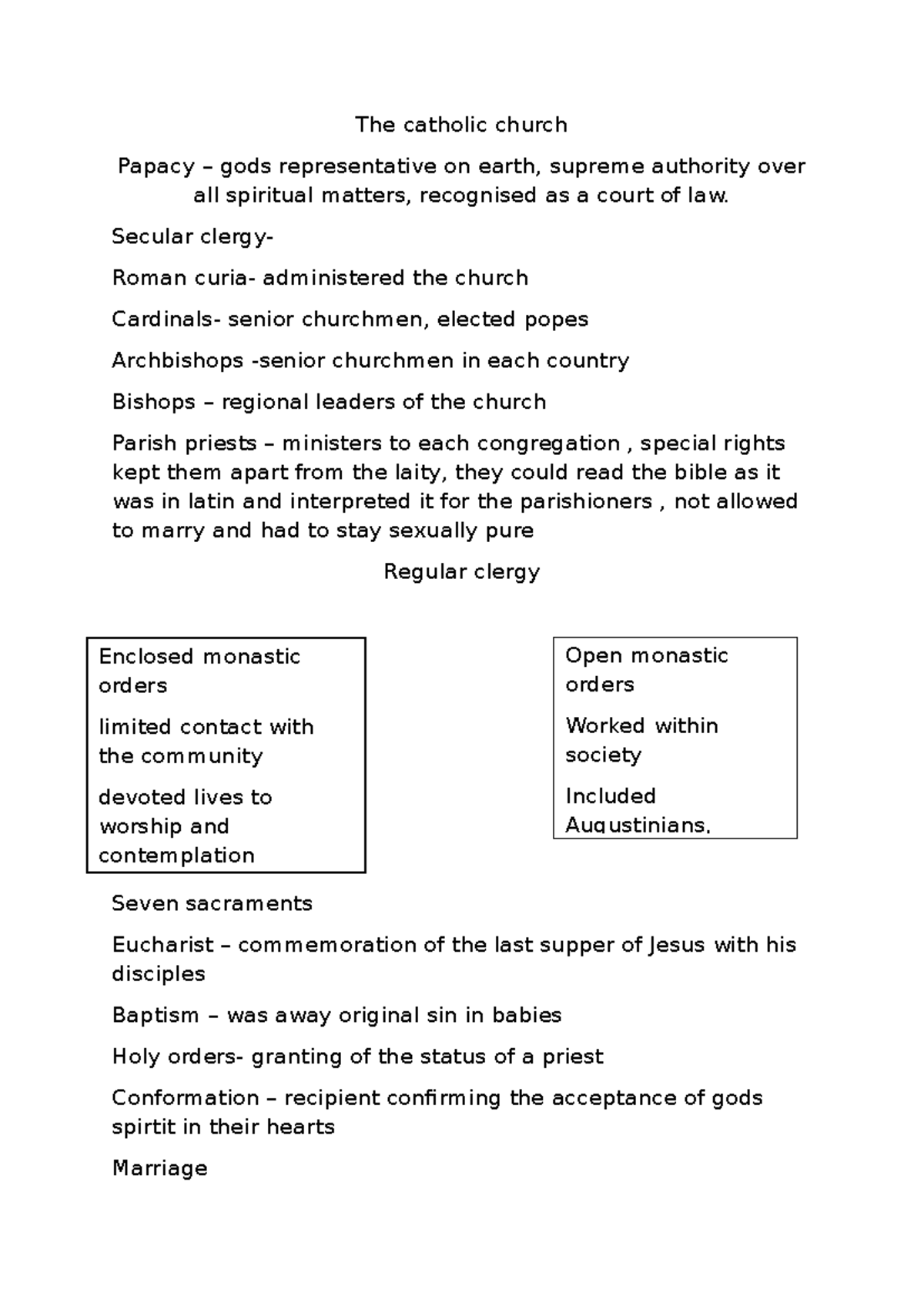The Catholic Church: Structure and Sacraments Overview - Studocu