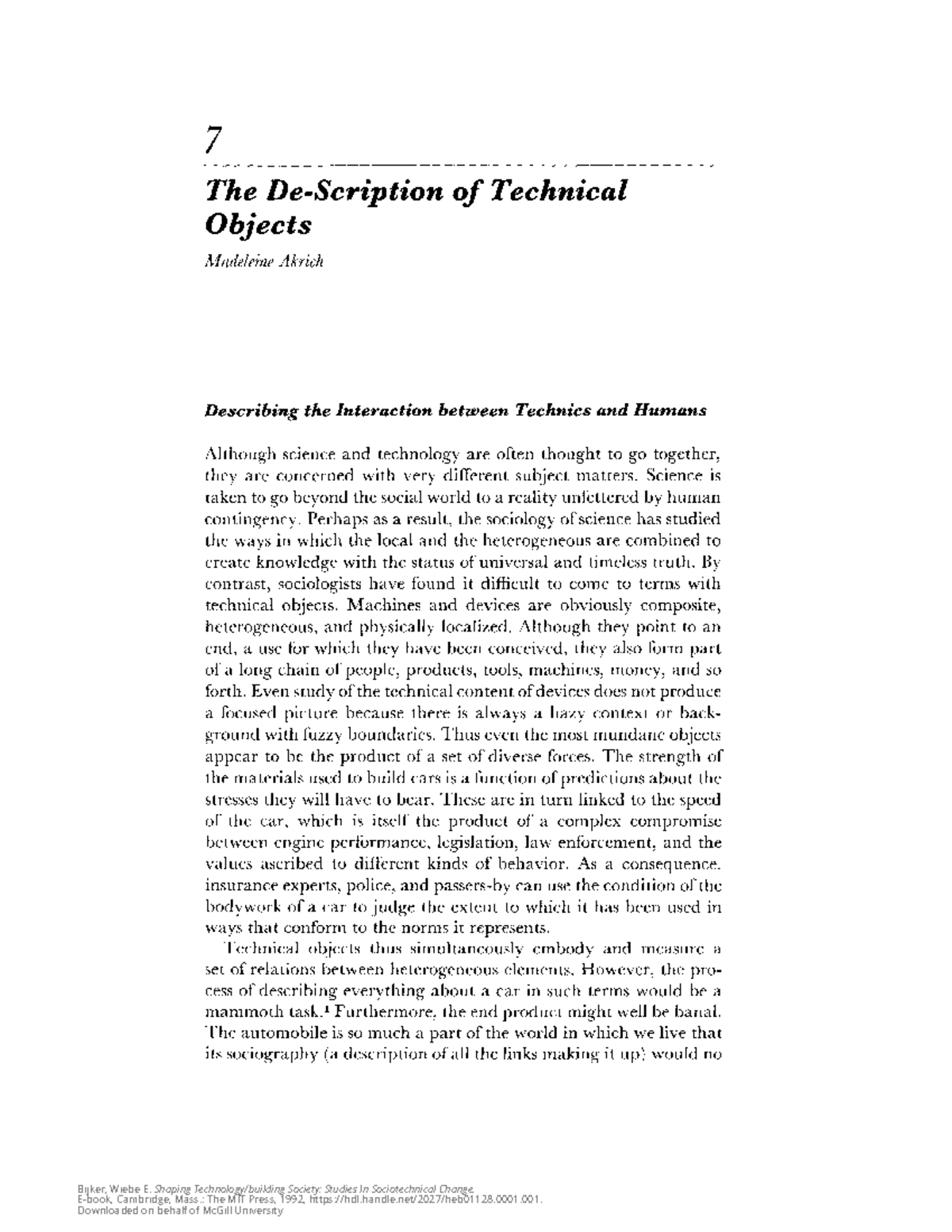 Akrich: The De-Scription of Technical Objects - E-Book Overview - Studocu