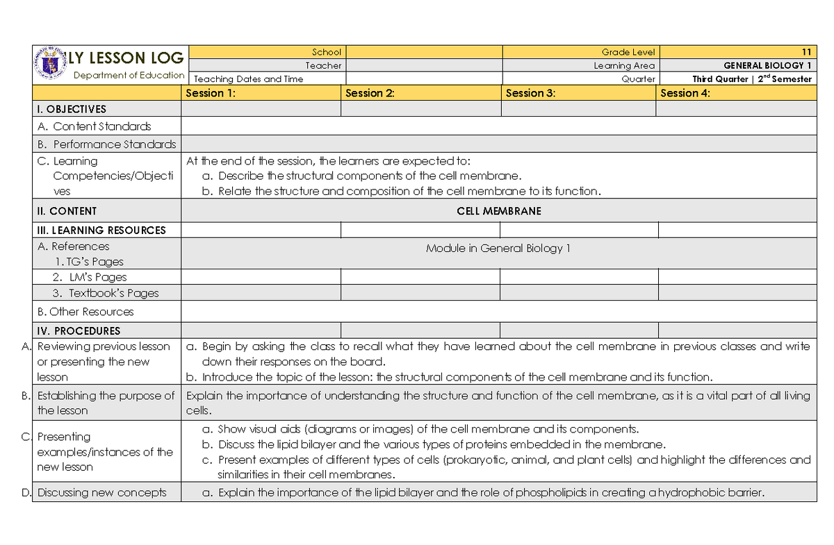 General Biology 1 (DLL) Week 8 Lesson Plan - 3rd Quarter - Studocu