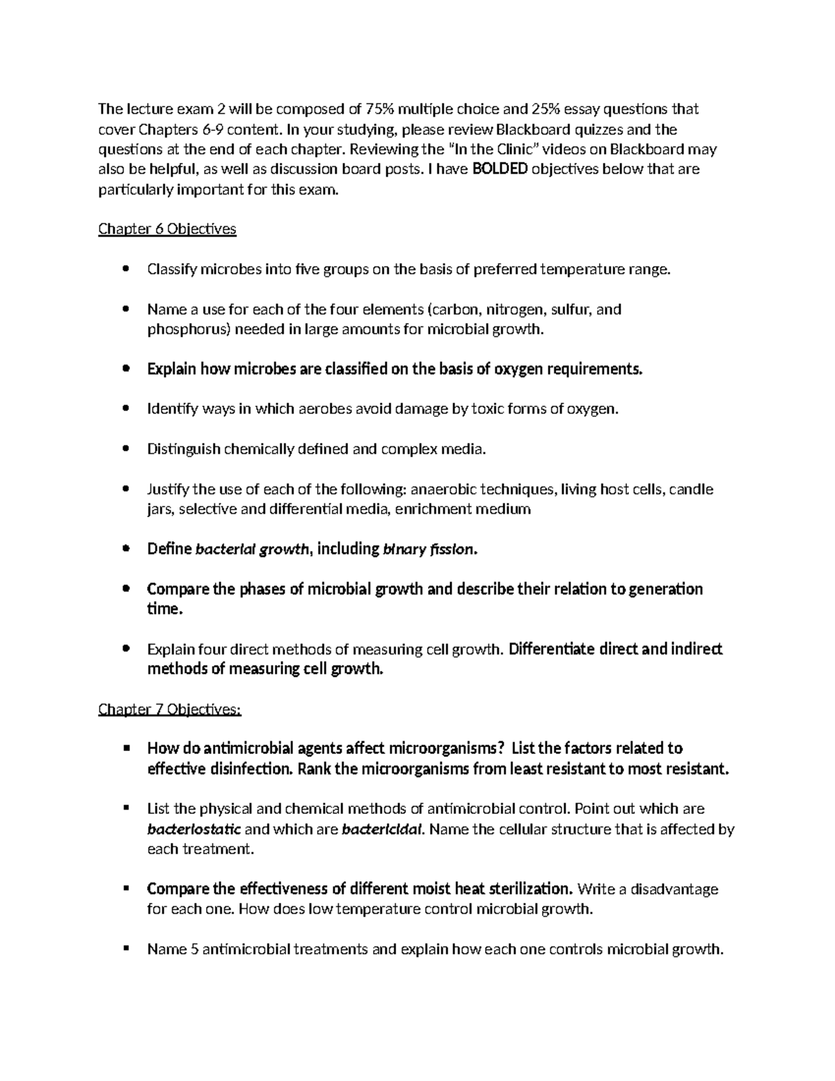 Lecture Exam 2 Study Guide for Chapters 6-9 Objectives - Studocu