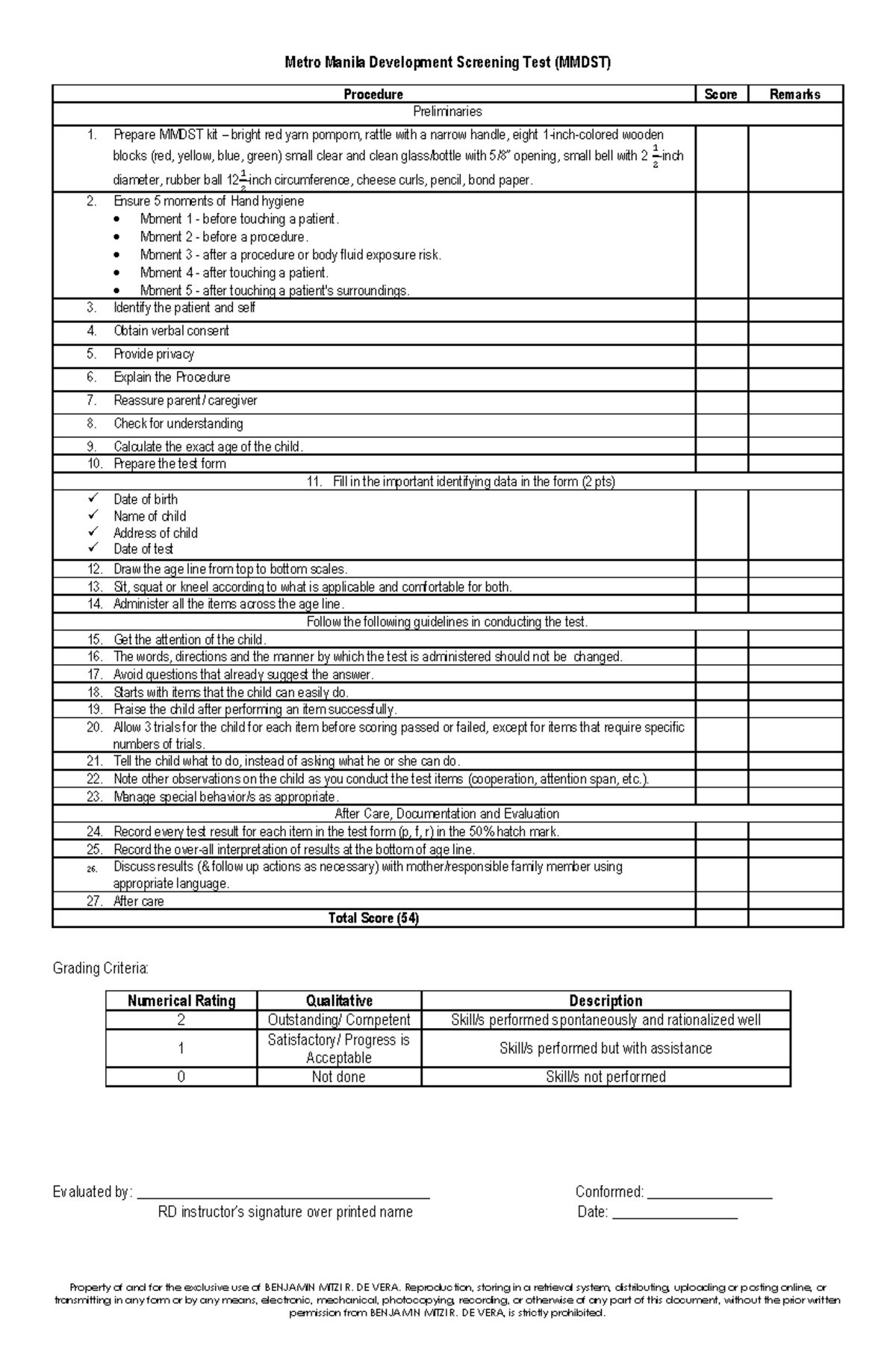 Updated - NLAB - Mmdst - Checklist, Score Sheet, AND Instructions ...
