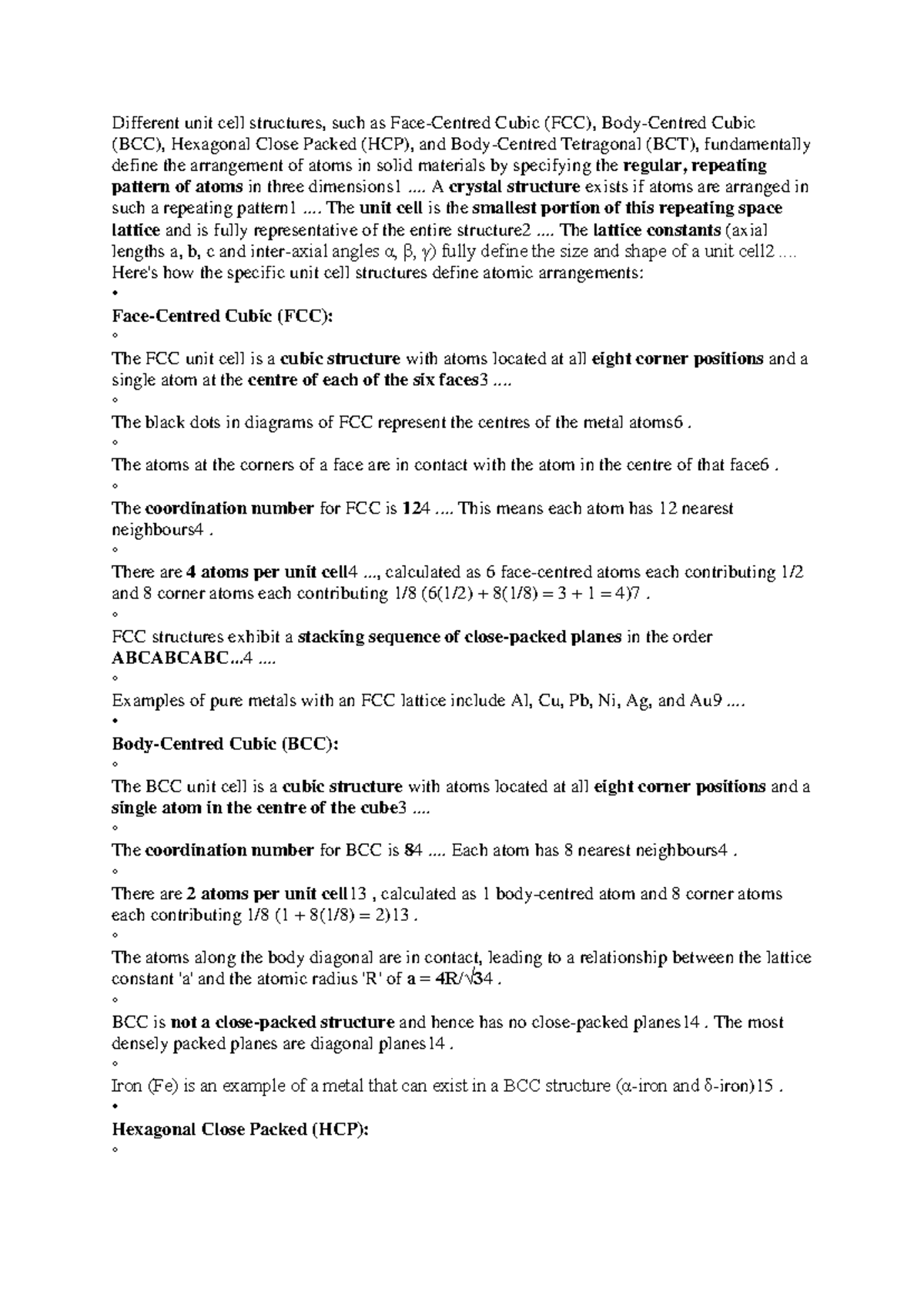 Unit Cell Structures: FCC, BCC, HCP, and BCT Explained - Studocu