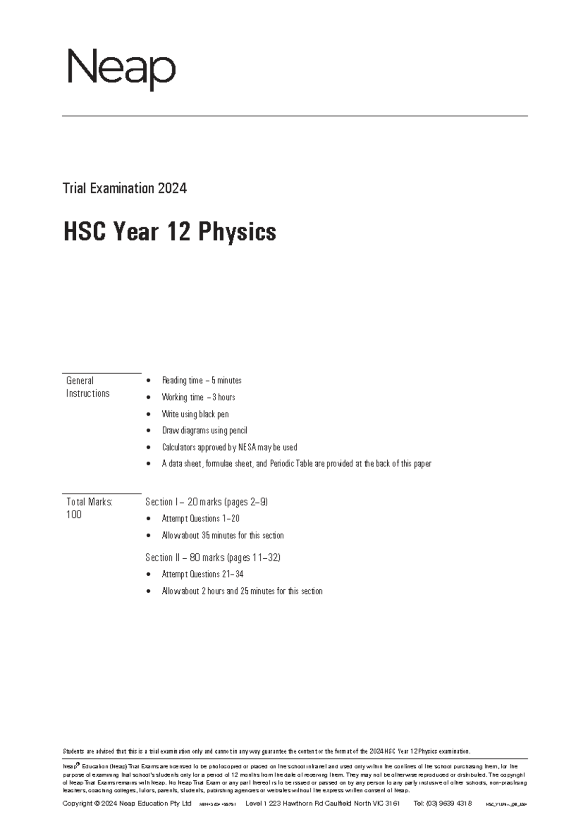 2024 HSC Year 12 Physics Trial Exam - Question Paper - Studocu