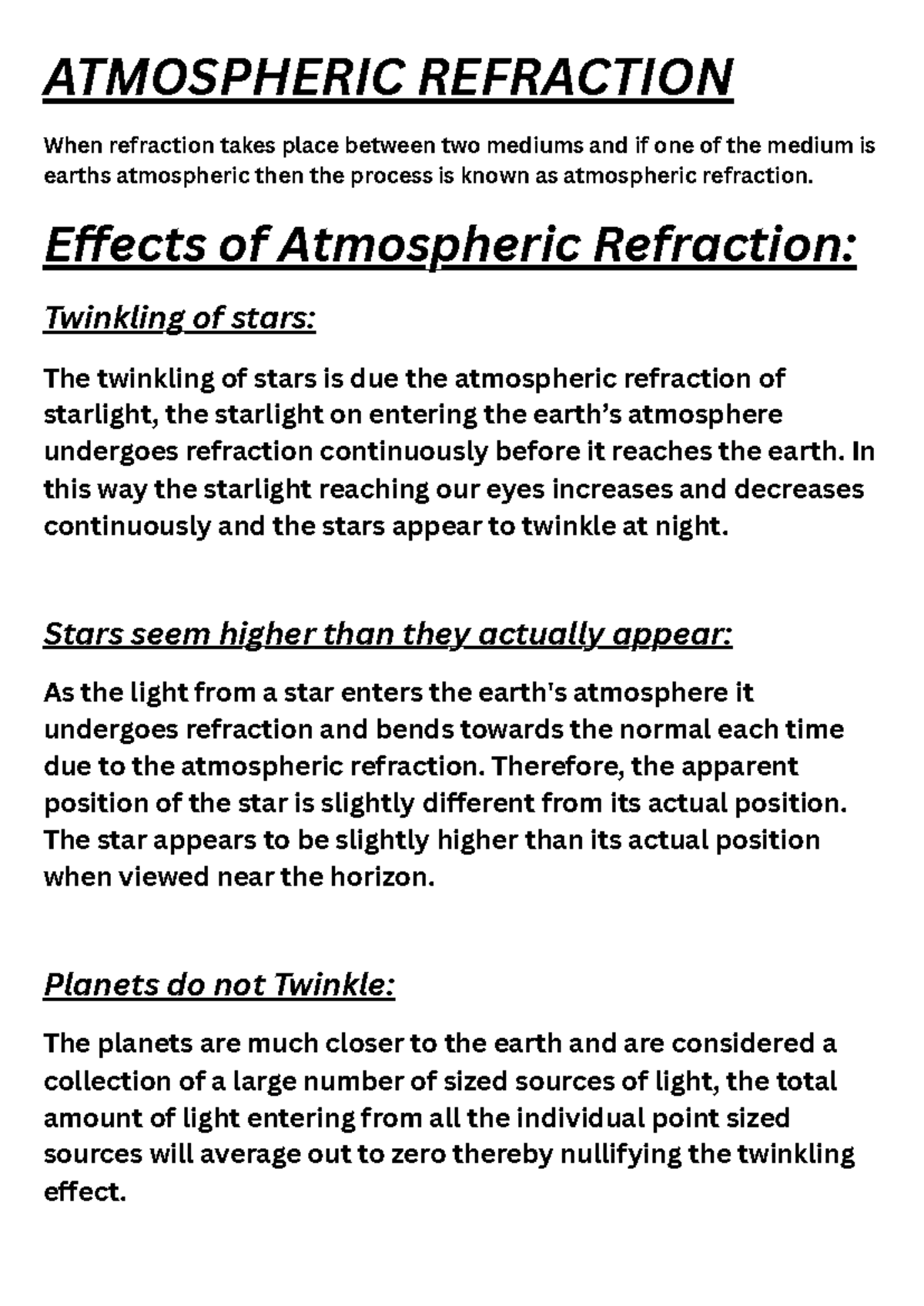 ATMOSPHERIC REFRACTION: Effects on Stars and Light Scattering - Studocu