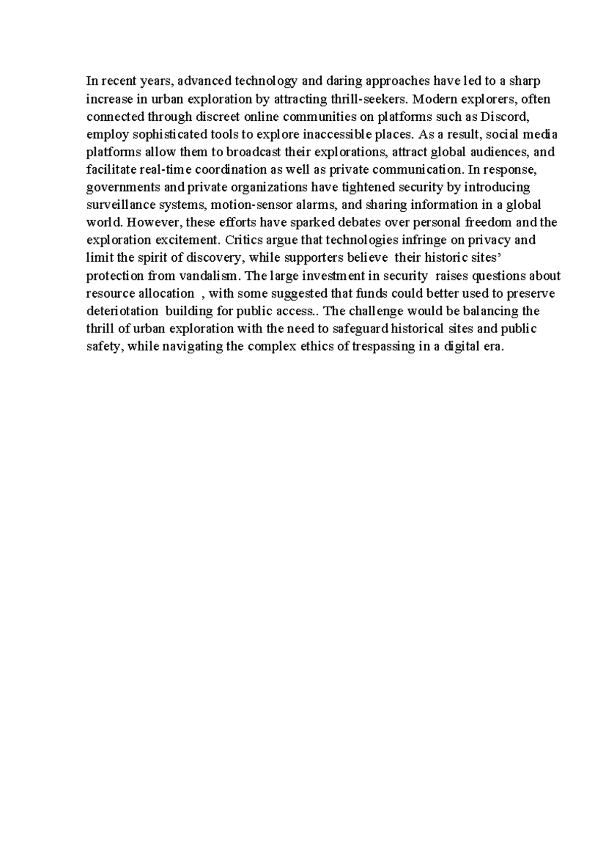 Urban Exploration in the Digital Era: Writing Task 1 - Studocu