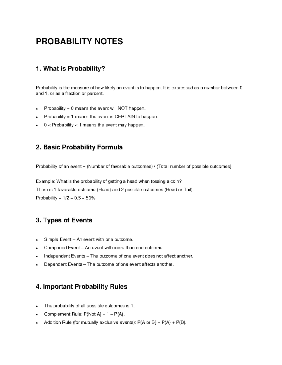 Probability Notes: Understanding Basic Concepts and Rules - Studocu