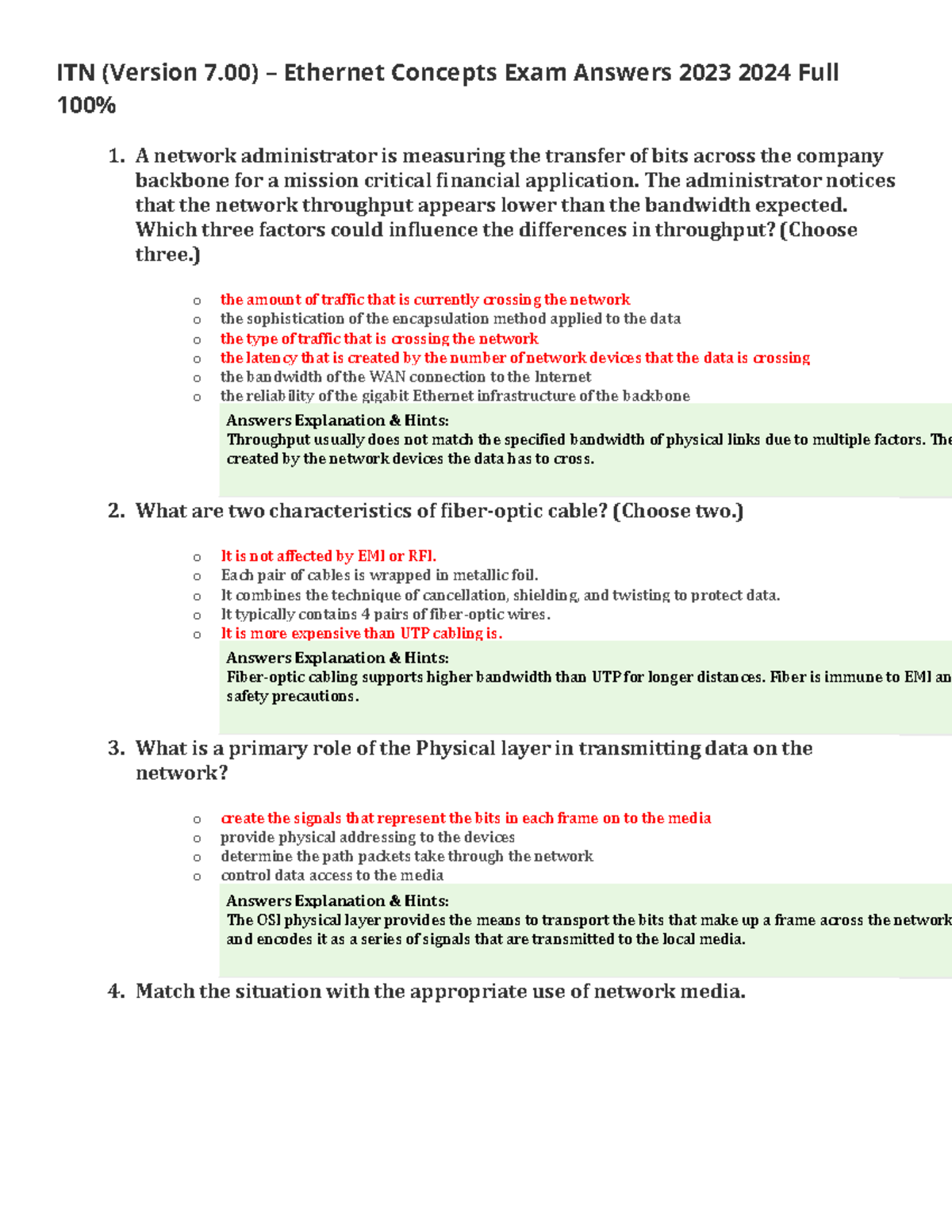 ITN v7.02 – Ethernet Concepts Exam Answers for Modules 4-7 (2023-2024) - Studocu