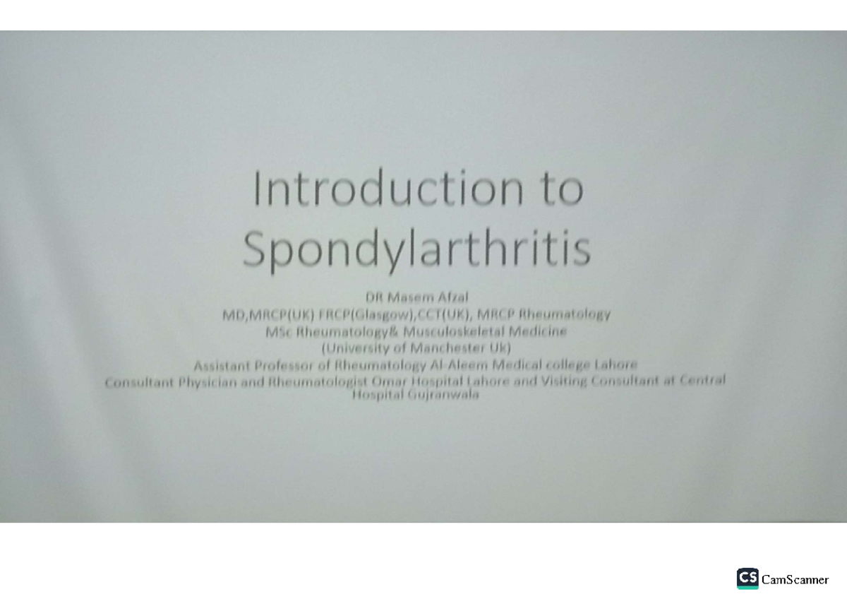 Rheumatology CS: Introduction to Spondylarthritis Overview - Studocu