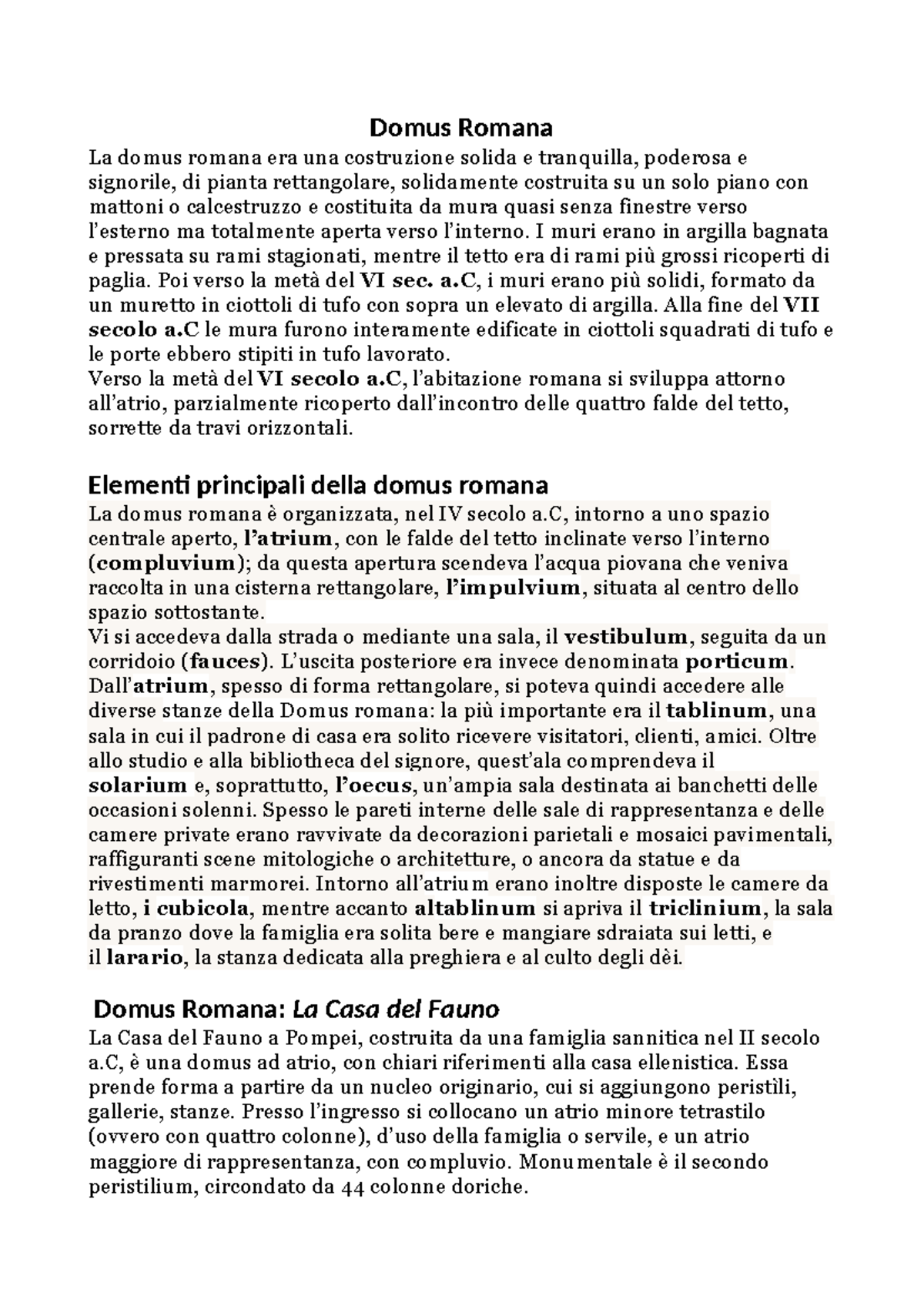 Domus Romana: Struttura e Caratteristiche Architettoniche - Studocu