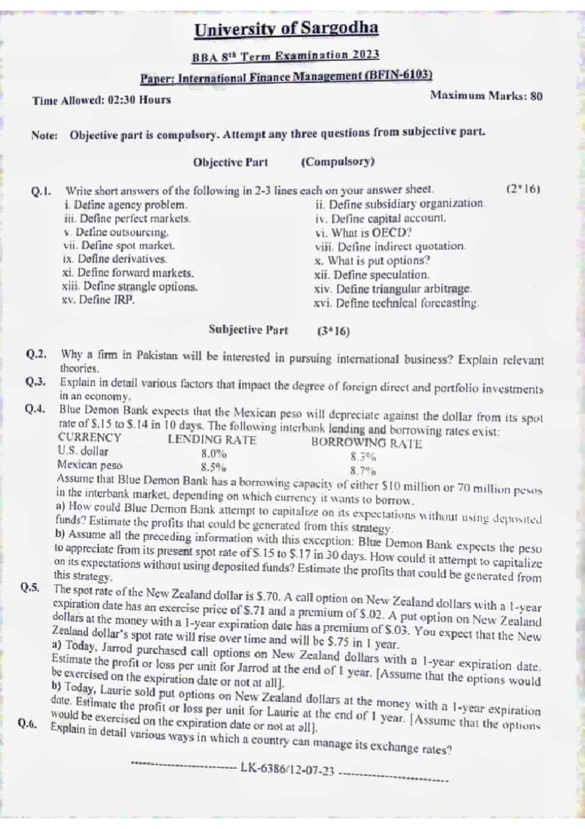 Past Papers: BBA 8th Semester 2023 Examination Collection - Studocu