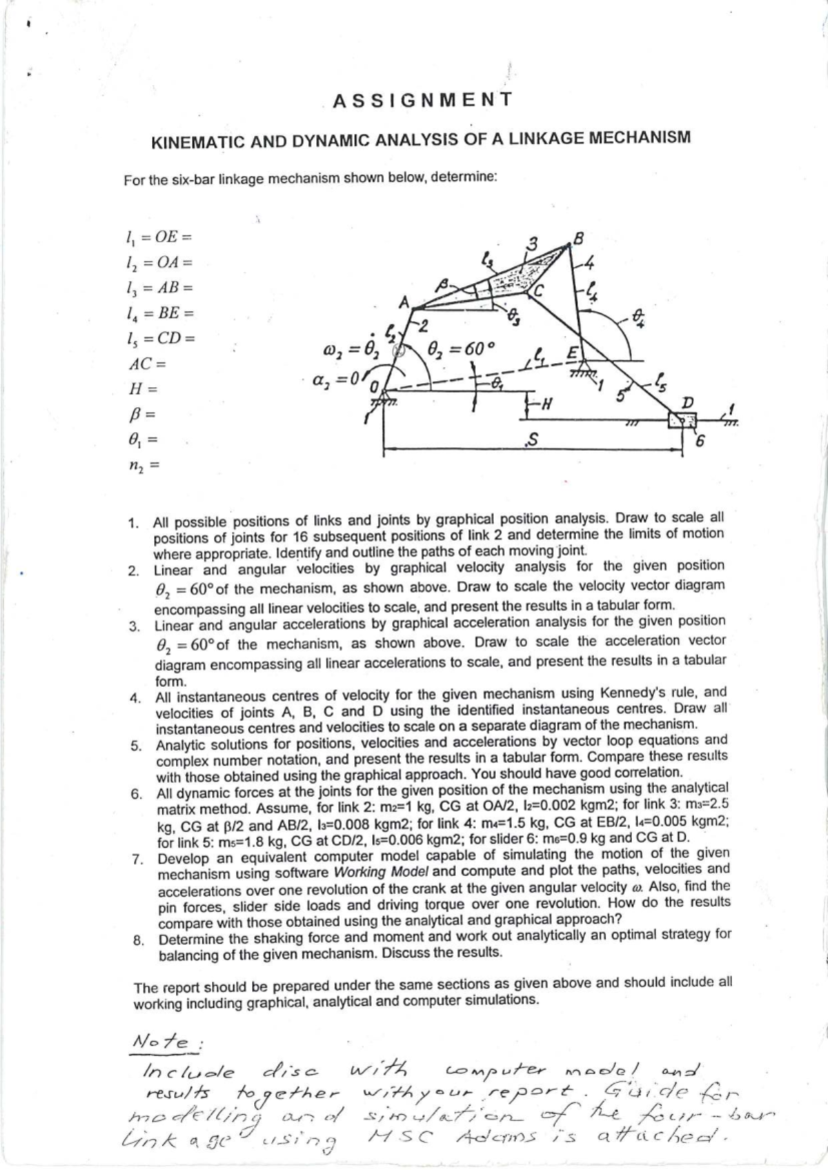 KIN 301: Kinematic & Dynamic Analysis of Linkage Mechanism Assignment - Studocu