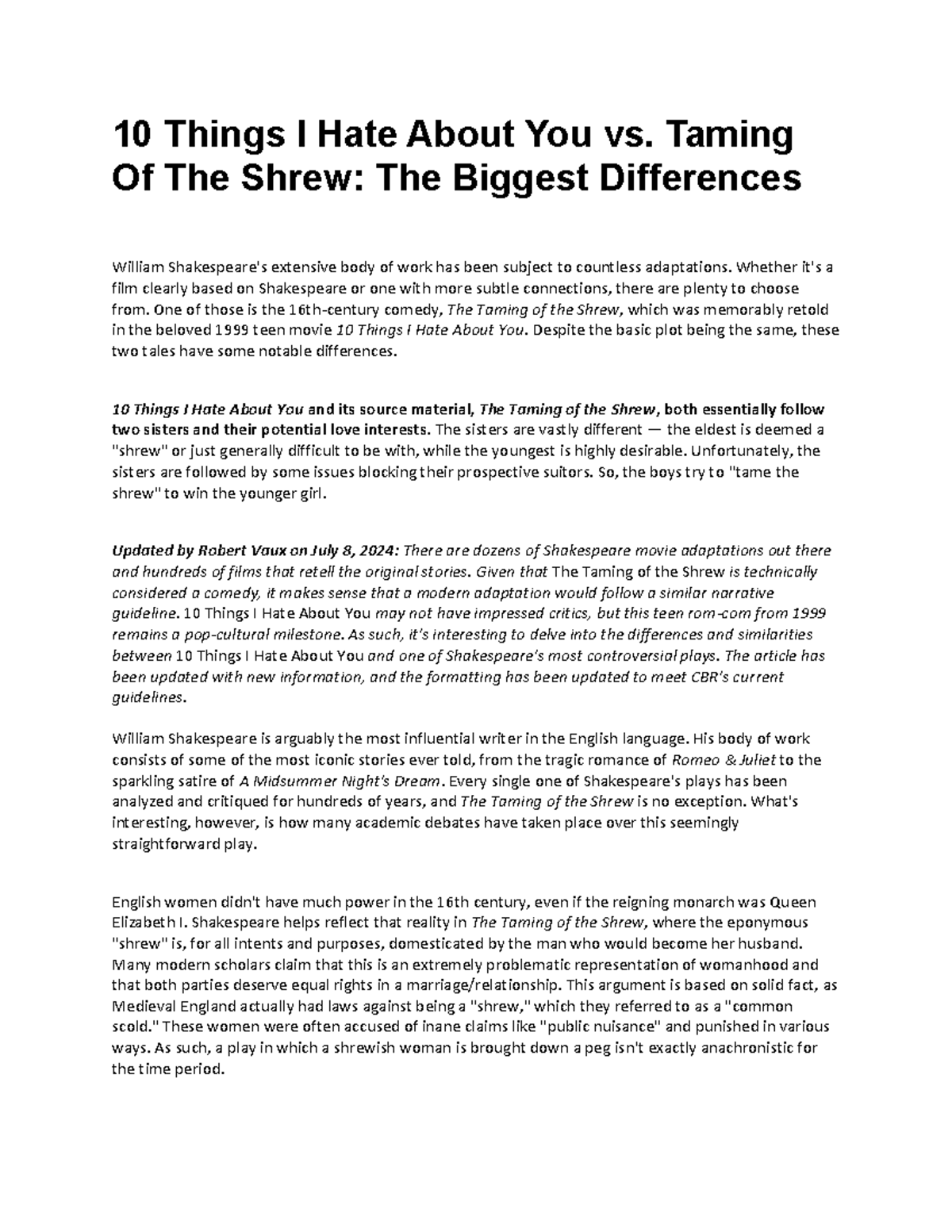 10 Things I Hate About You vs Taming of the Shrew: Key Differences ...
