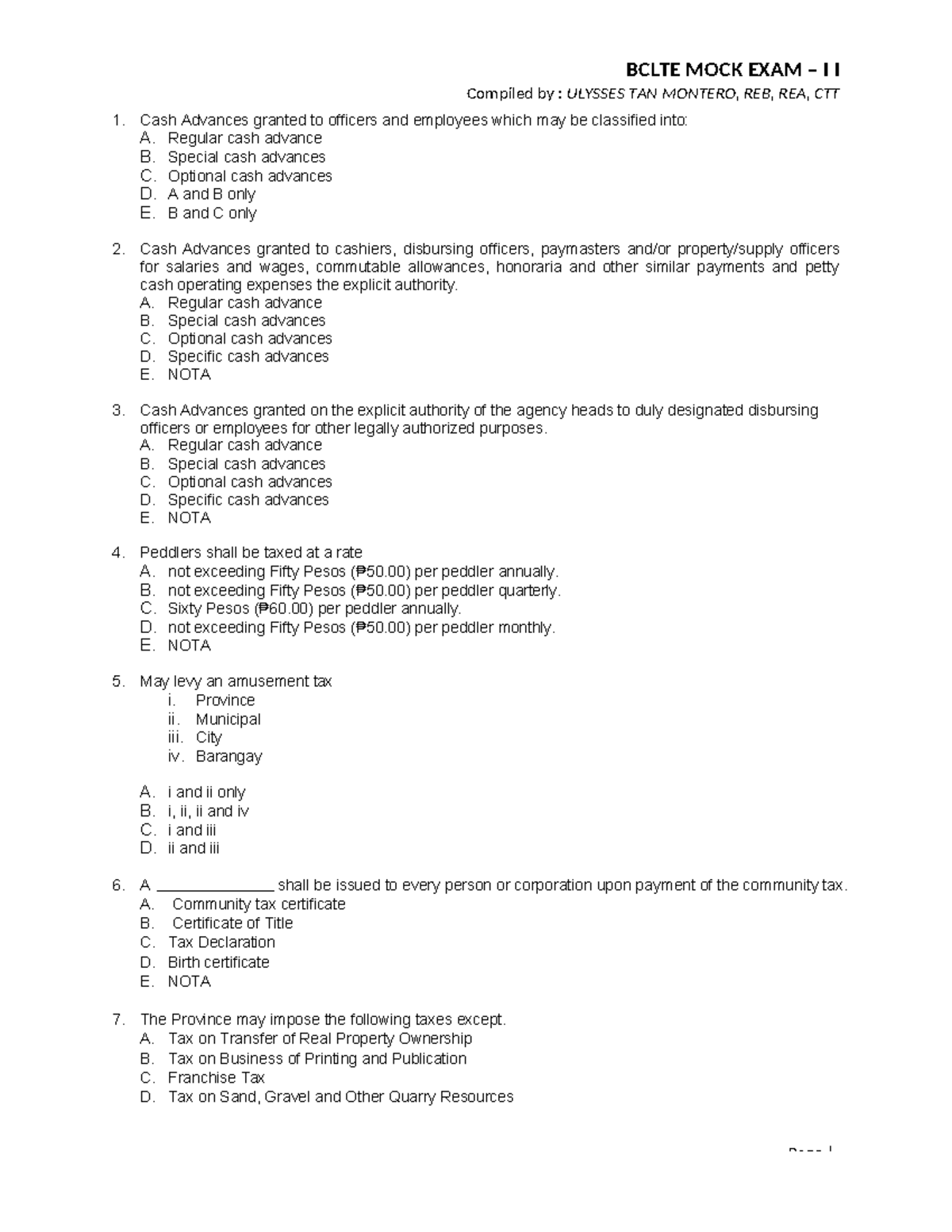 BCLTE MOCK EXAM II with Answer Key: Comprehensive Review Guide - Studocu