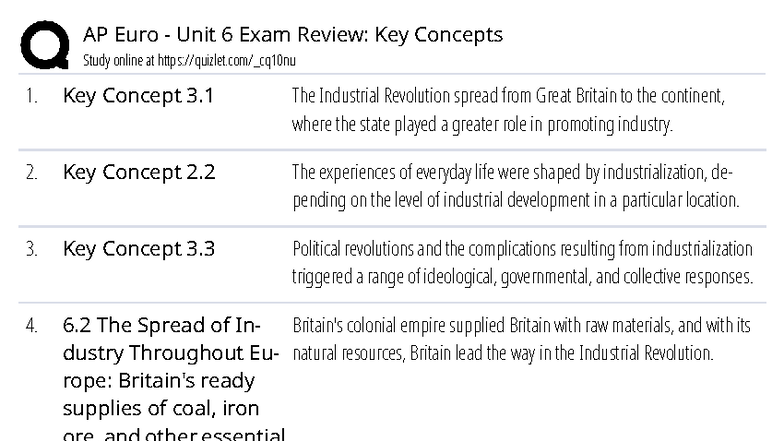 AP Euro Unit 6 Exam Review: Key Concepts Overview - Studocu